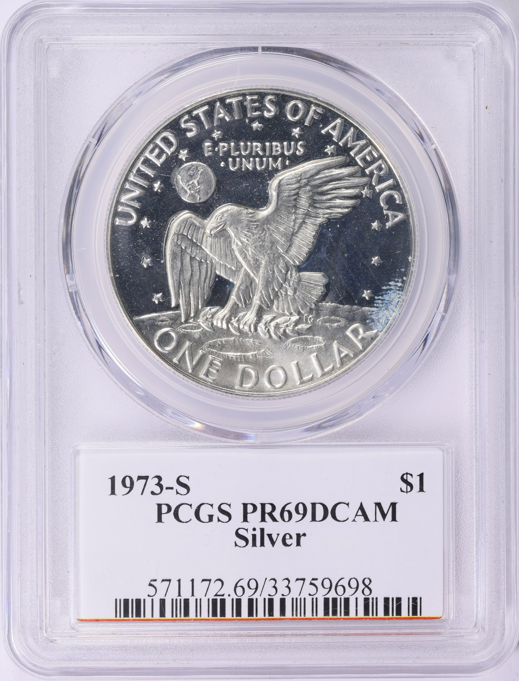 1973-S Eisenhower Dollar Silver PCGS Proof-69 DCAM (David Hall Signed Label) (Item 1870346 ...