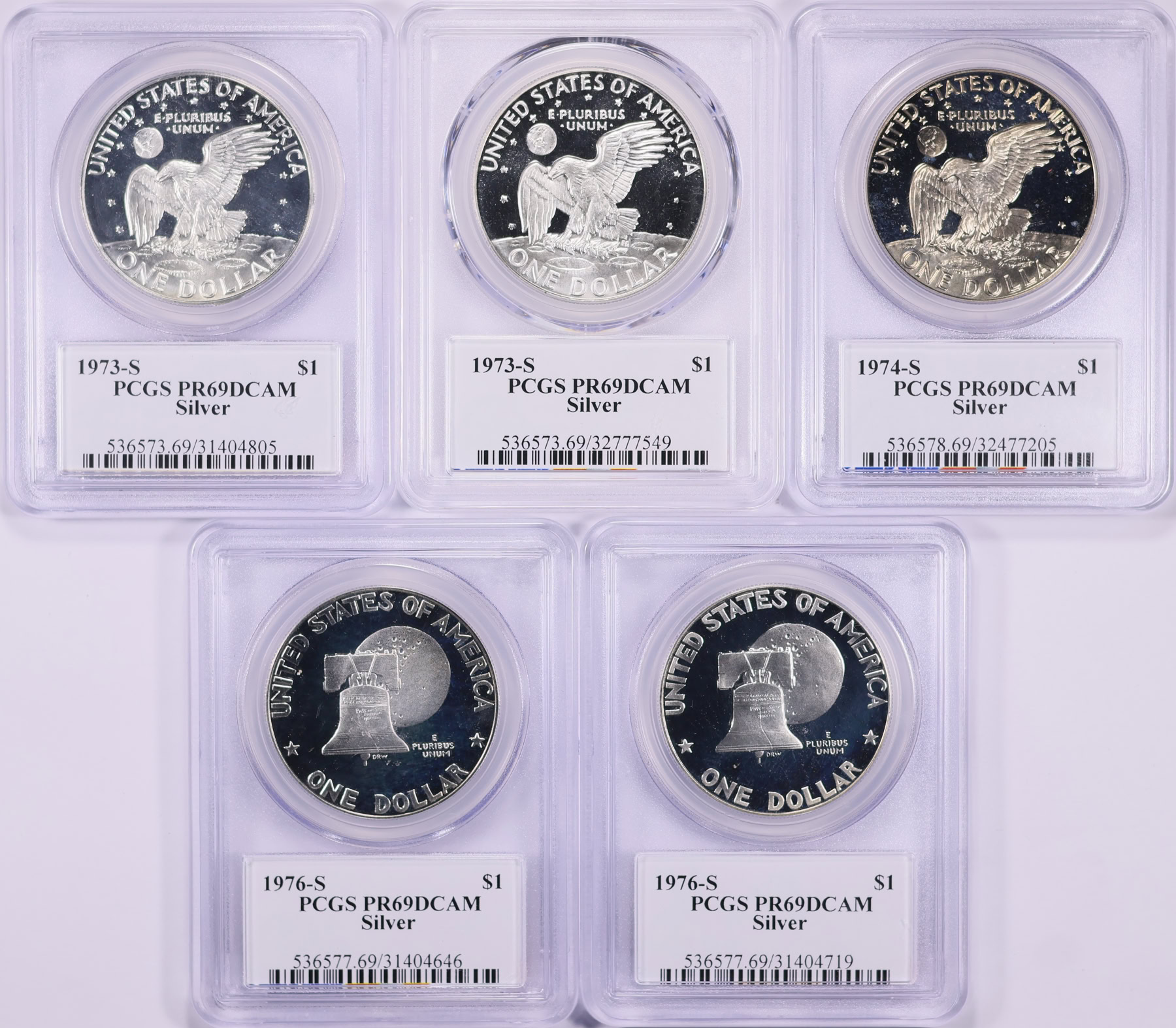 1973-S (2), 1974-S and 1976-S (2) Eisenhower Dollar Silver PCGS Proof ...