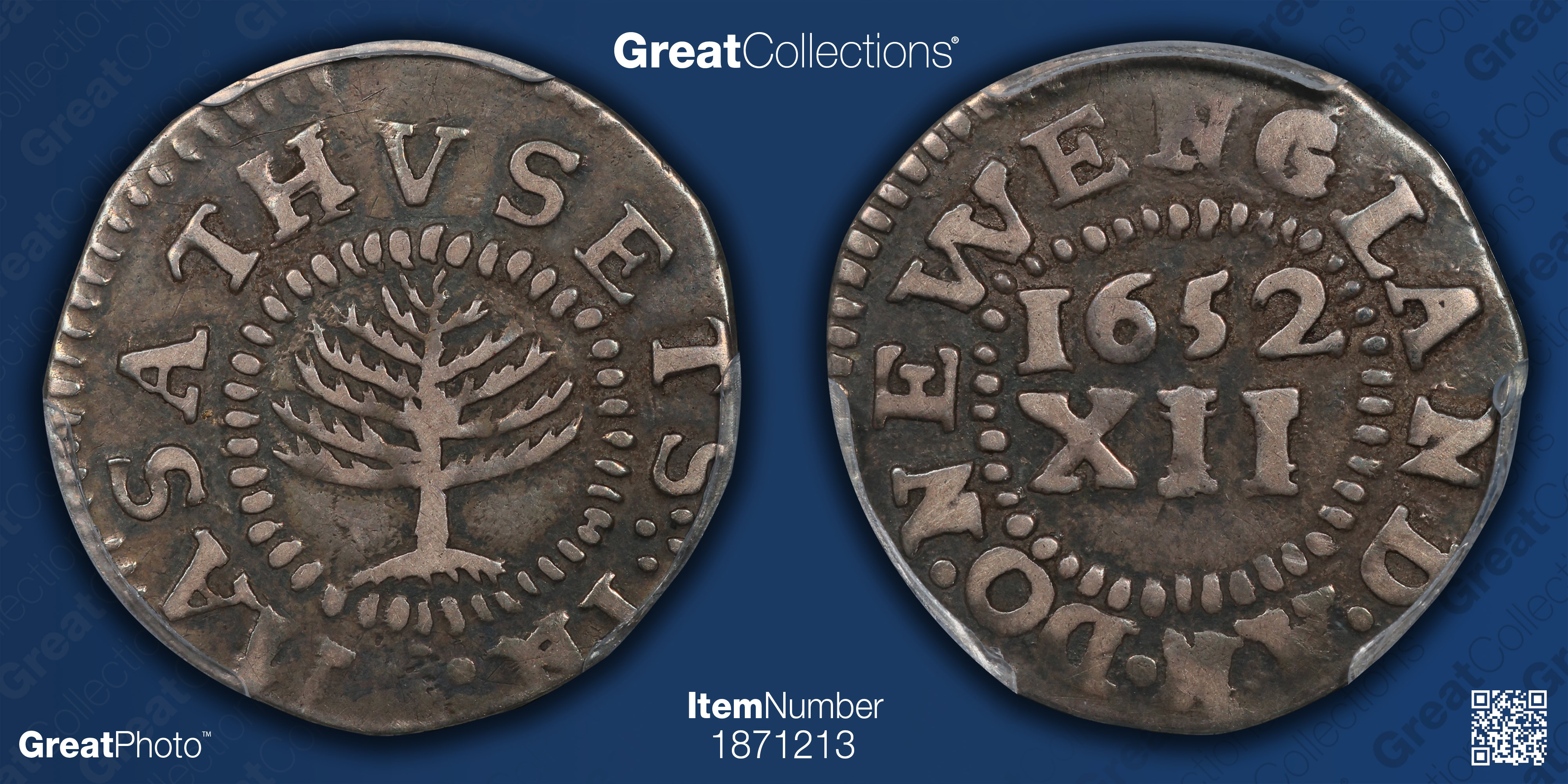 1652 Massachusetts Pine Tree Silver Shilling Small Planchet PCGS VF-35 ...