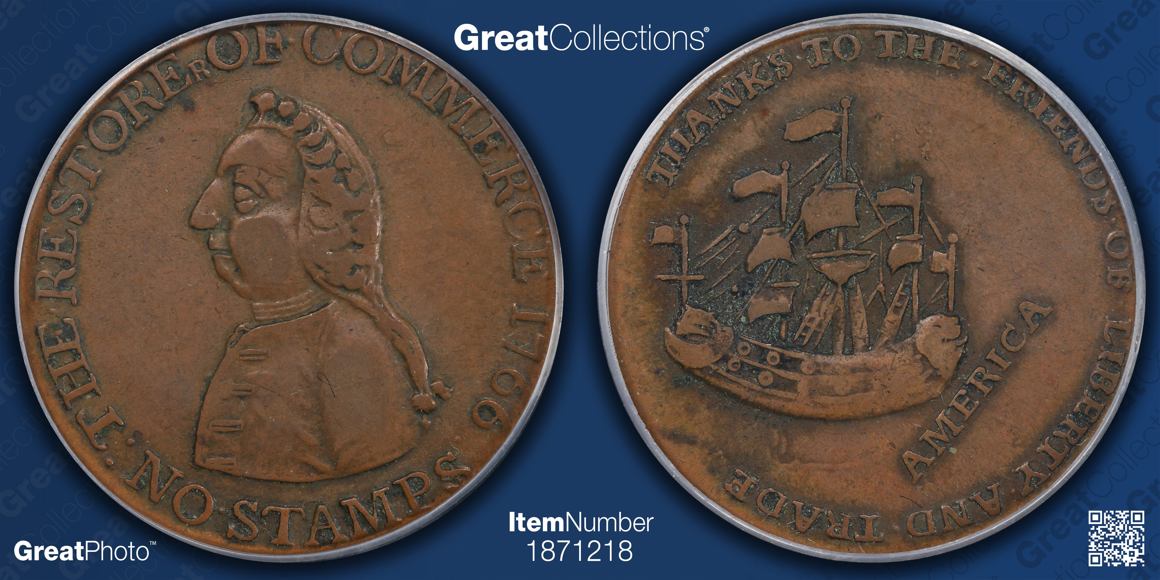 1766 Halfpence Pitt Token PCGS XF-45 (CAC Green) (Item 1871218 ...