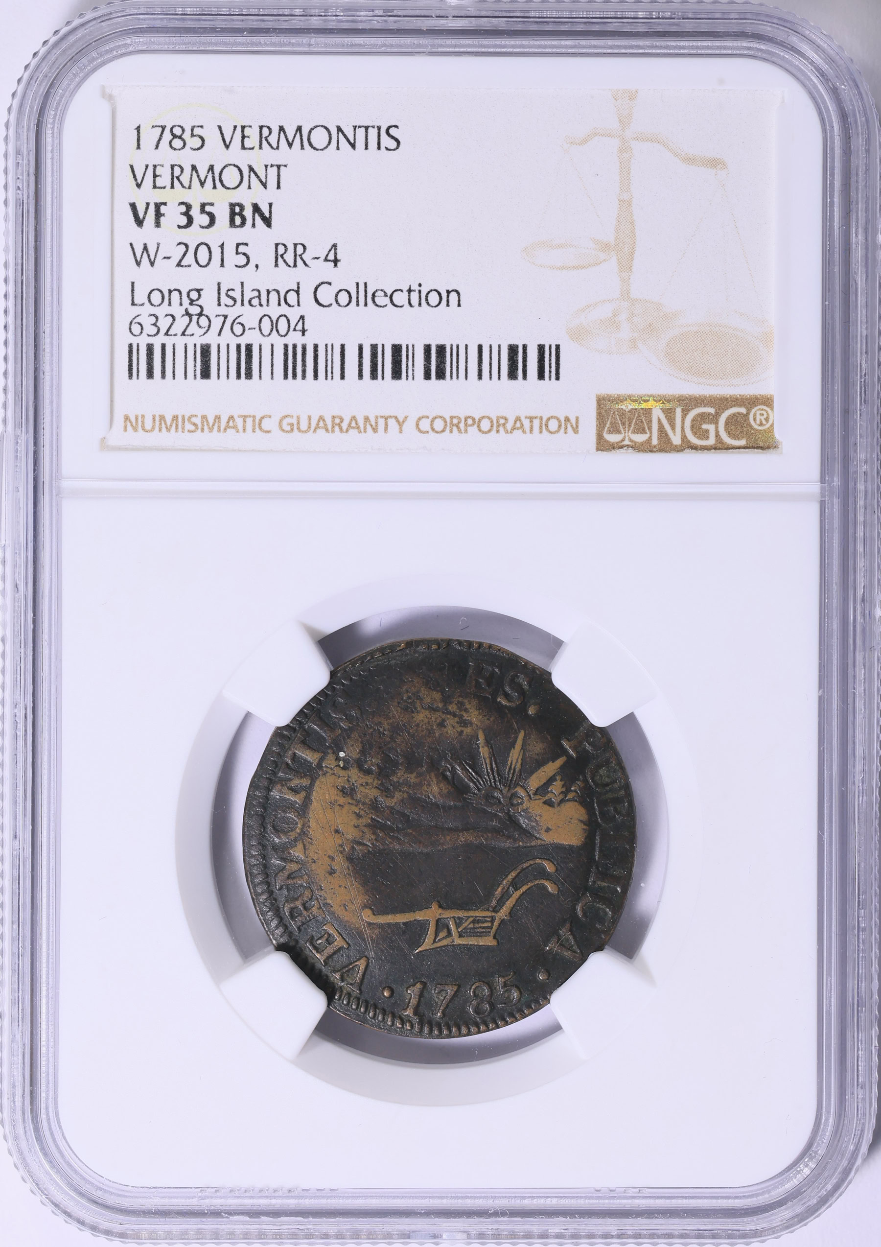 1785 Vermont Copper VERMONTIS, RR-4 NGC VF-35 BN (Ex: Long Island ...