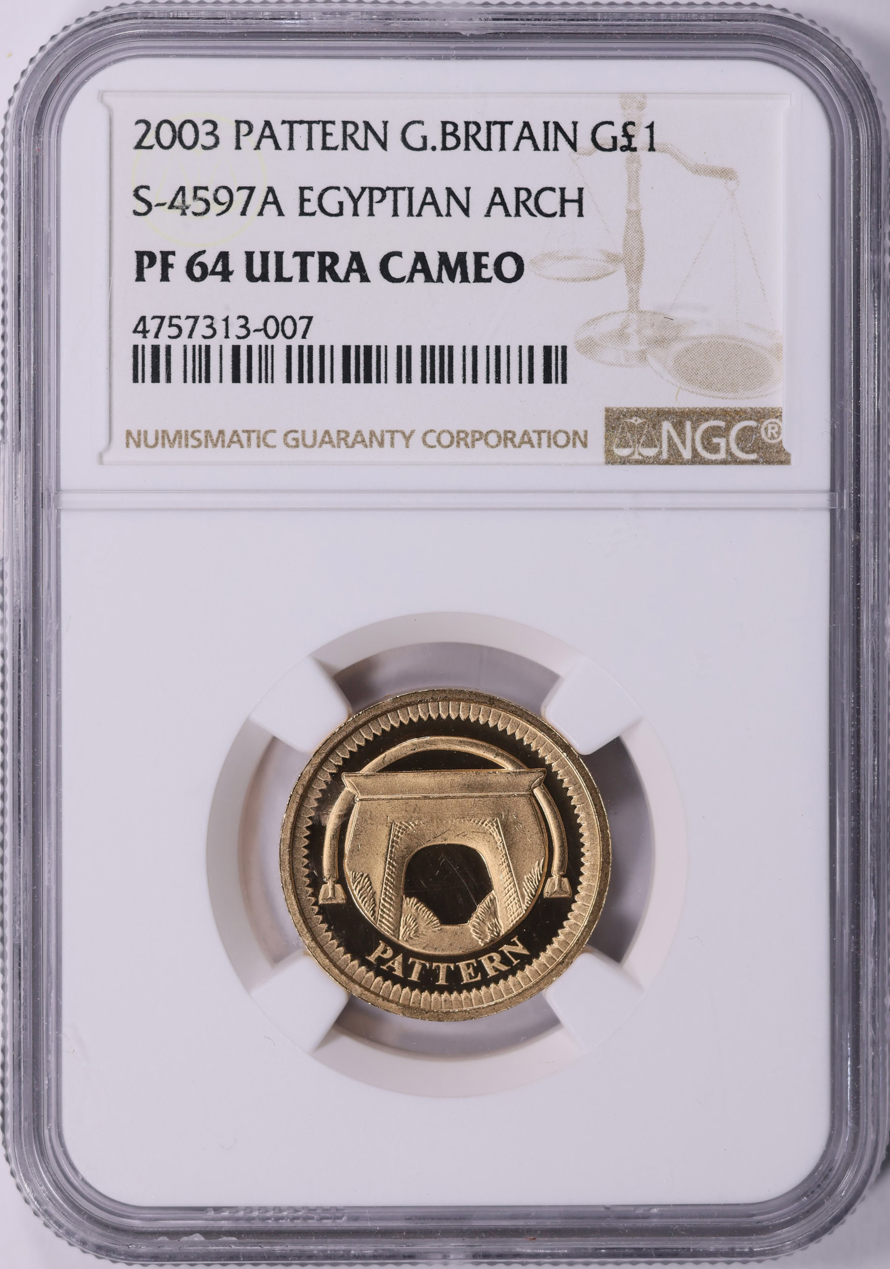 Great Britain 2003 Gold £1 Pattern Egyptian Arch Bridge NGC Proof-64 UC ...