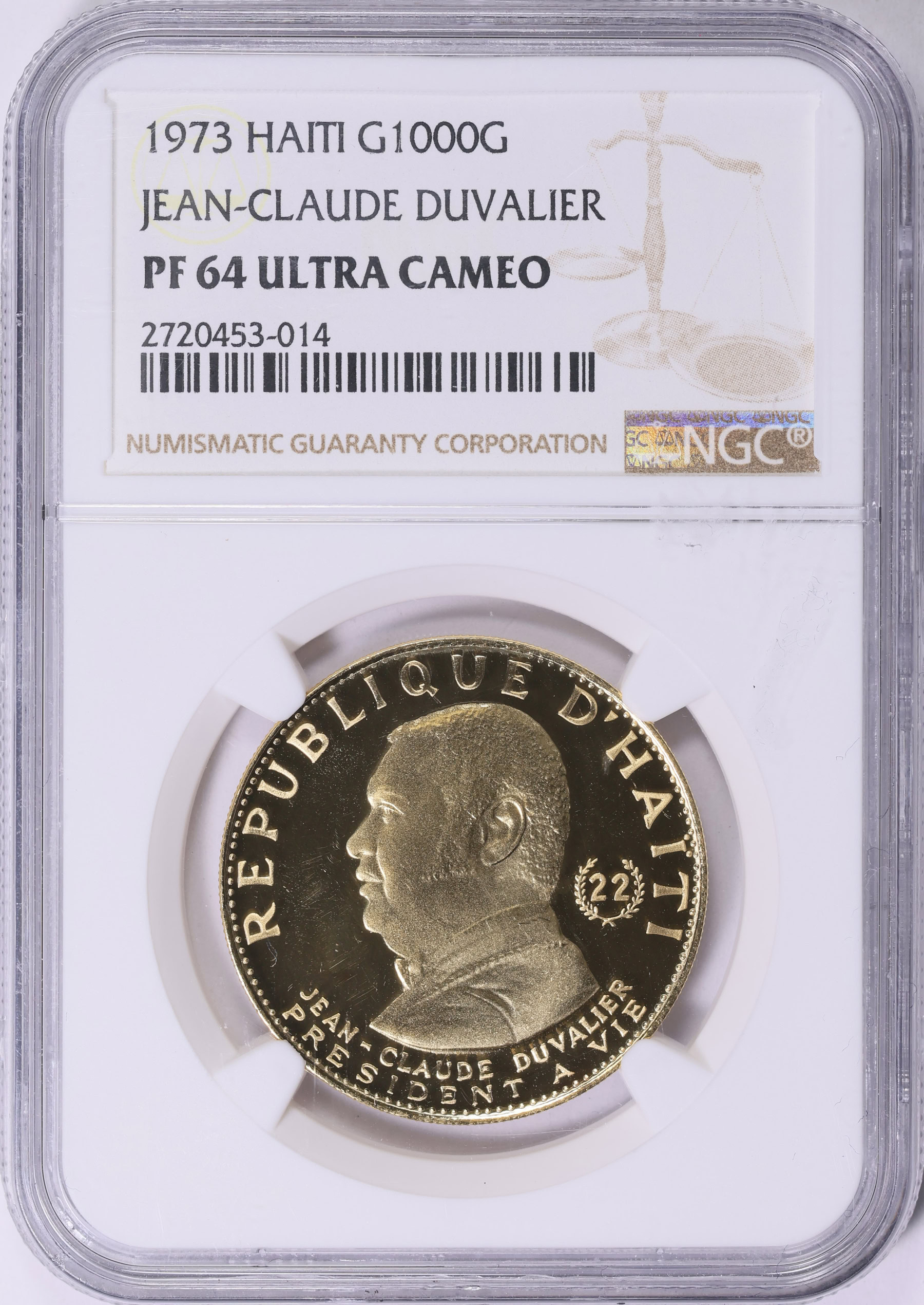 Haiti 1973 Gold 1,000 Gourdes Jean Claude Duvalier KM-111 NGC Proof-64 ...