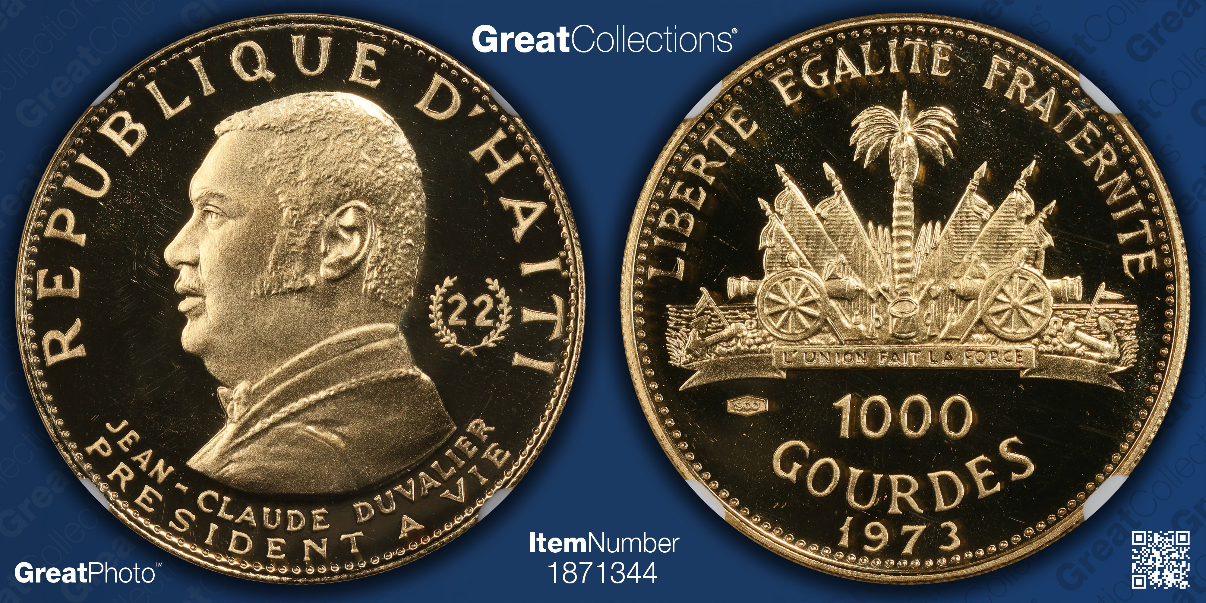 Haiti 1973 Gold 1,000 Gourdes Jean Claude Duvalier KM-111 NGC Proof-64 ...