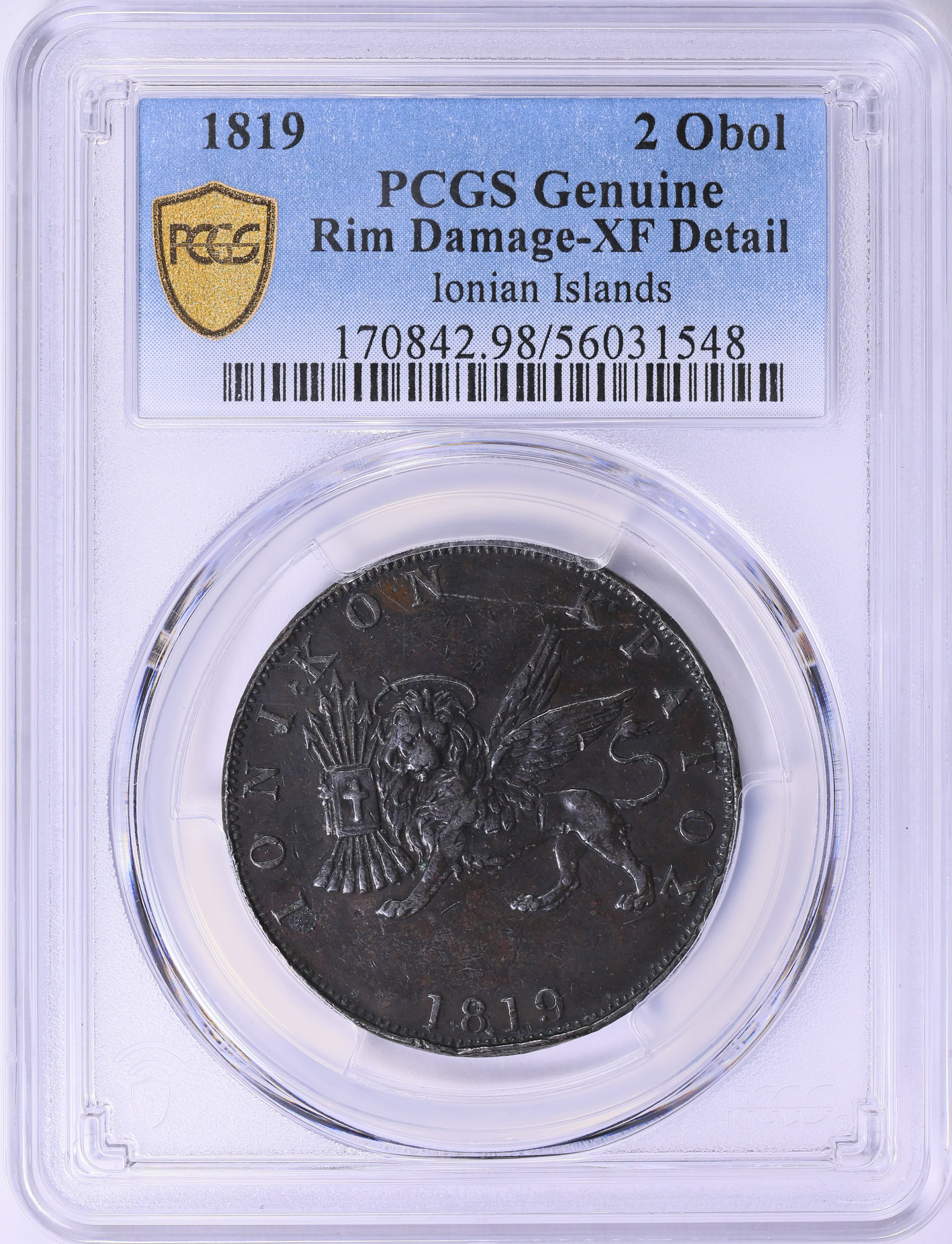Greece - Ionian Islands 1819 2 Oboli KM-33 PCGS Genuine XF Details ...