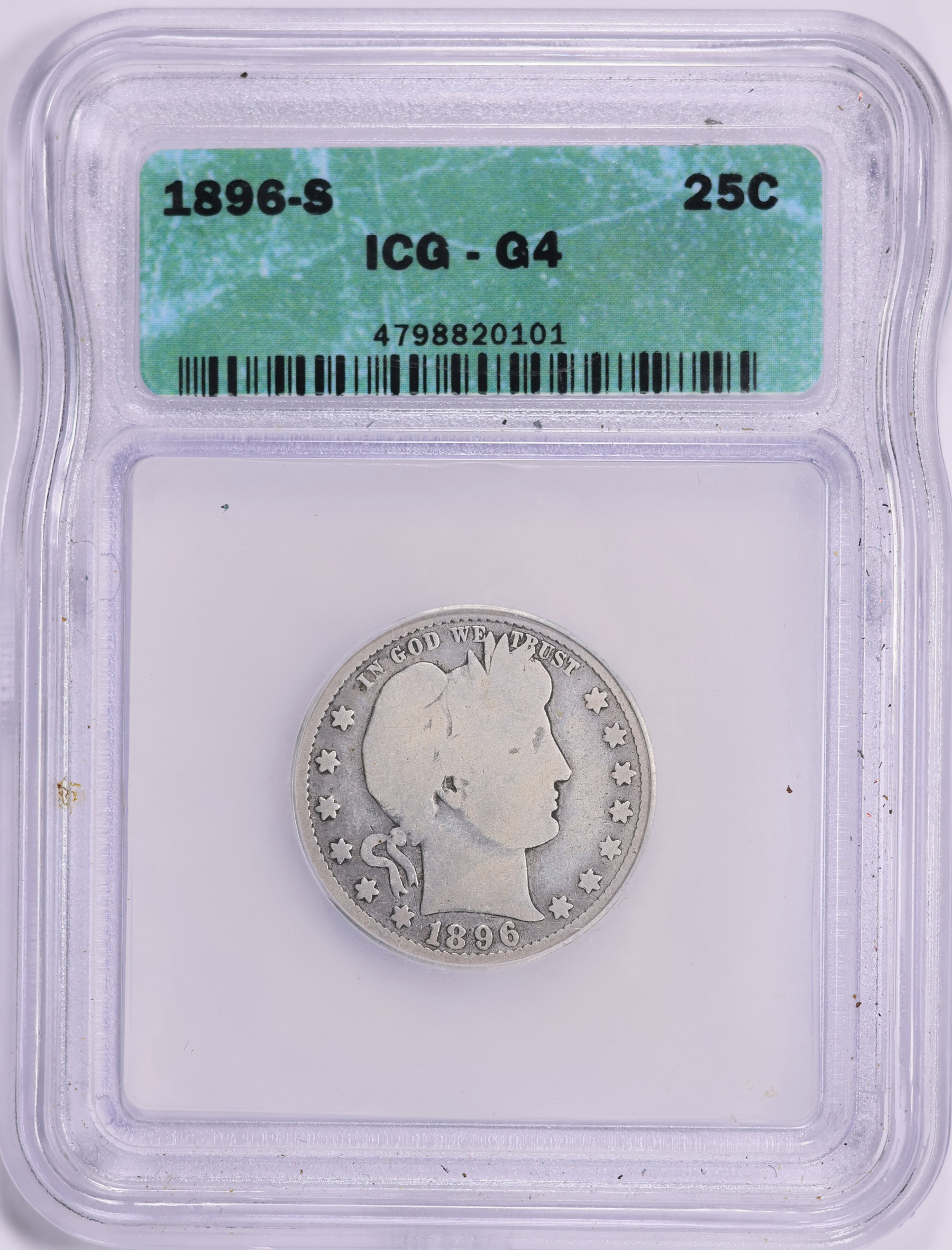 1896-S Barber Quarter ICG G-04 (Item 1871447) | GreatCollections Coin Auctions