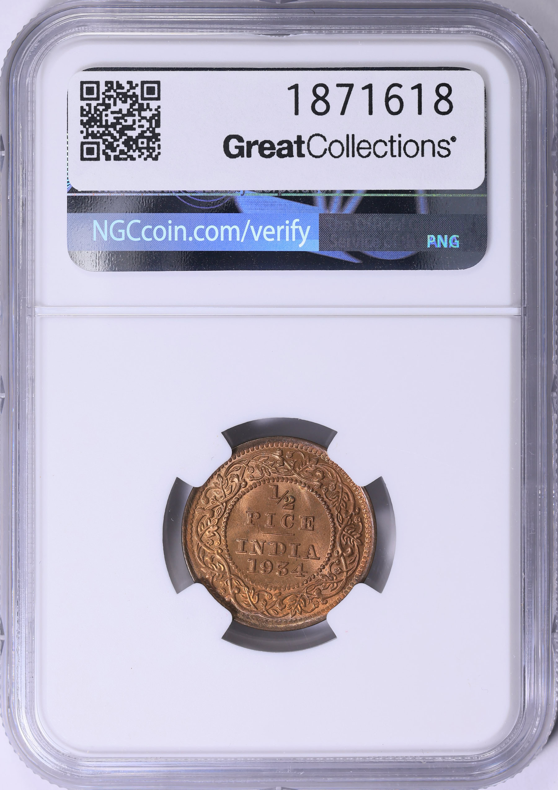 India 1934-(C) 1/2 Pice KM-510 NGC MS-65 RB (Item 1871618 ...