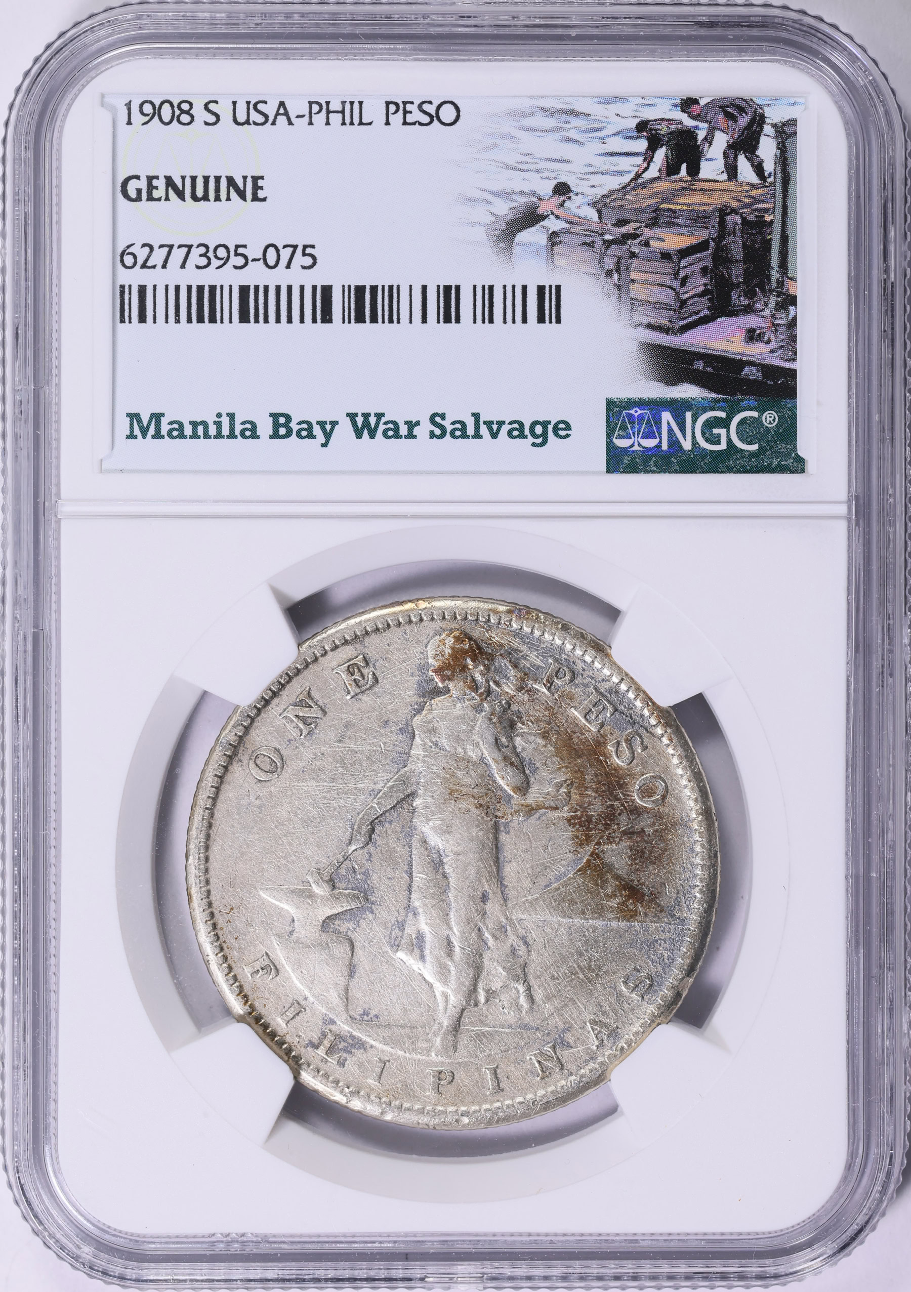 1908-S U.S. Philippines Peso NGC Genuine (Manila Bay War Salvage) (Item ...