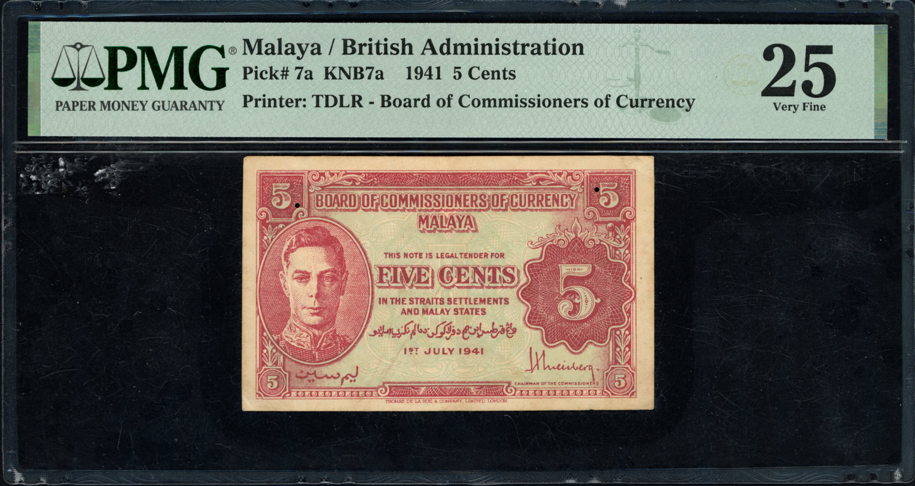 Malaya 1941 5 Cents Board of Commissioners of Currency Note SCWPM-7a ...