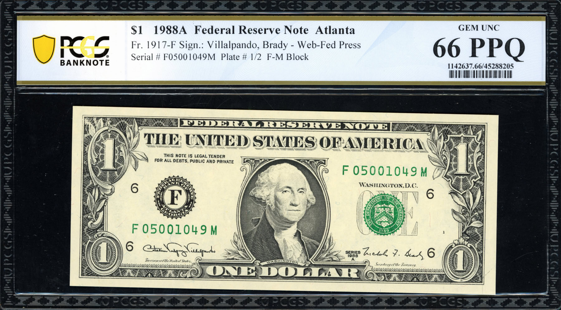 Fr. 1917-F (FM Block) 1988A $1 Atlanta Federal Reserve Web Press Note ...
