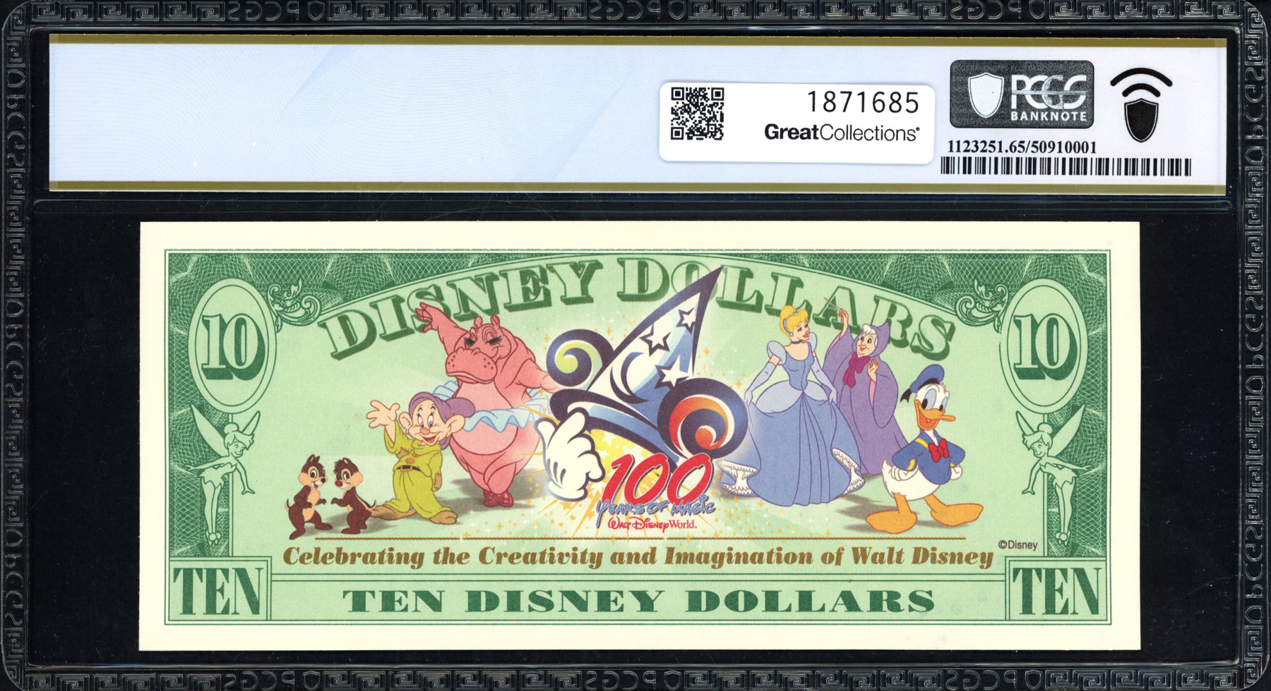 2002 Disneyland $10 Disney Dollar Note Tinkerbell / 100 Years of Magic ...