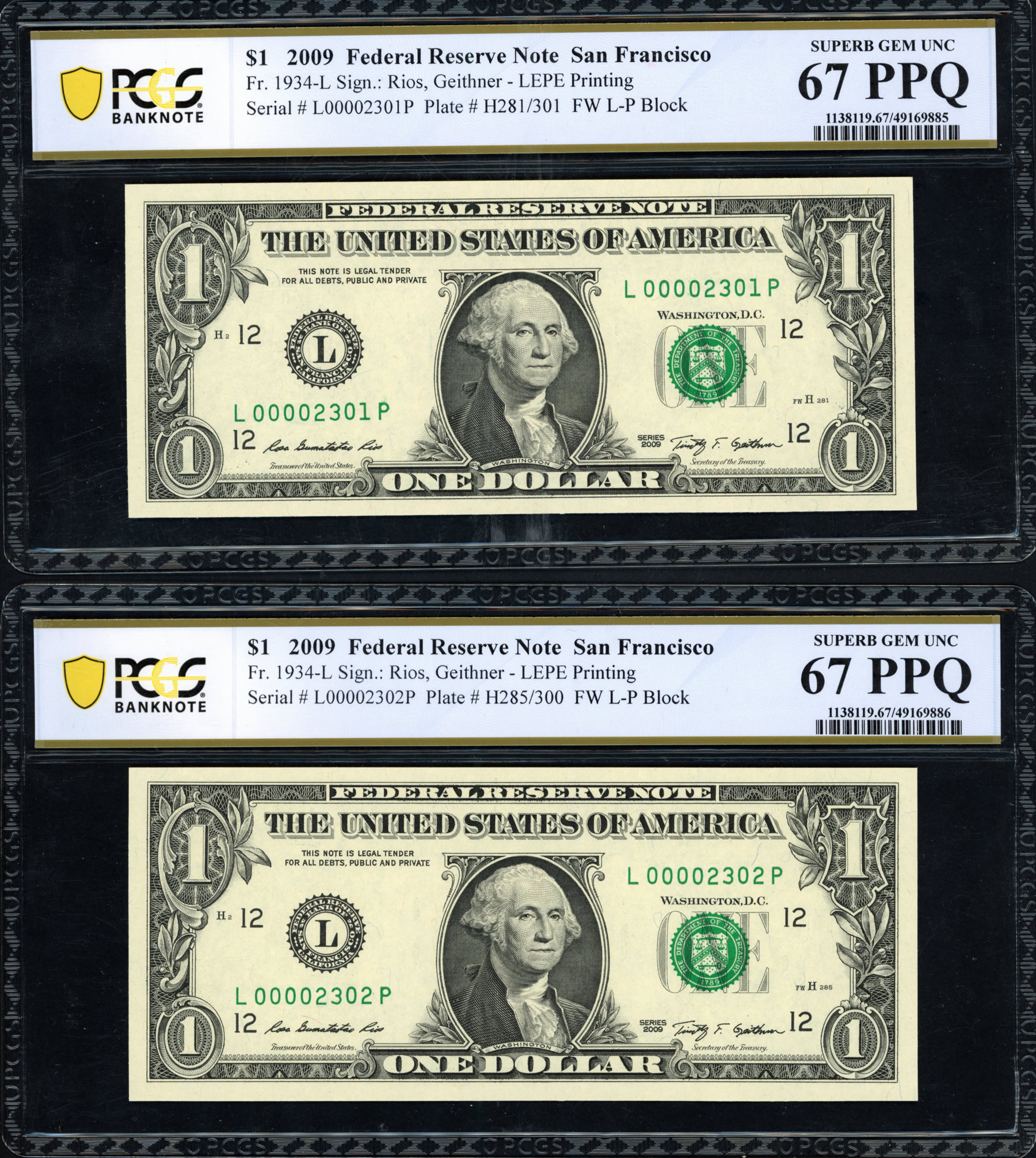 Fr. 1934-L (LP Block) 2009 $1 San Francisco Federal Reserve Notes ...