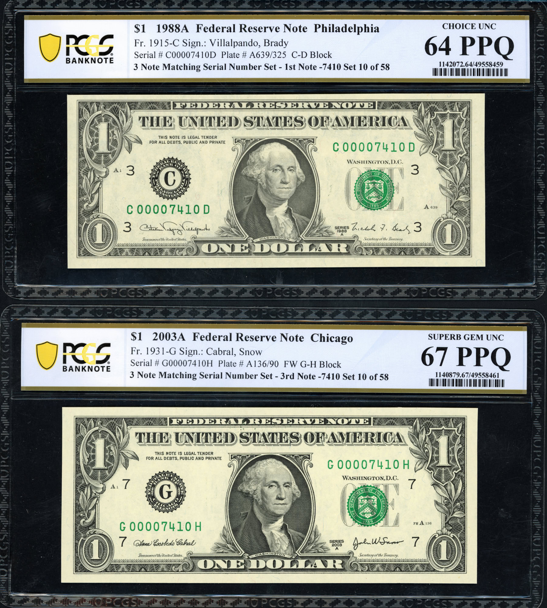 Fr. 1915-C, 1931-G & 1937-I 1988A-2003A $1 & $2 Federal Reserve Notes ...