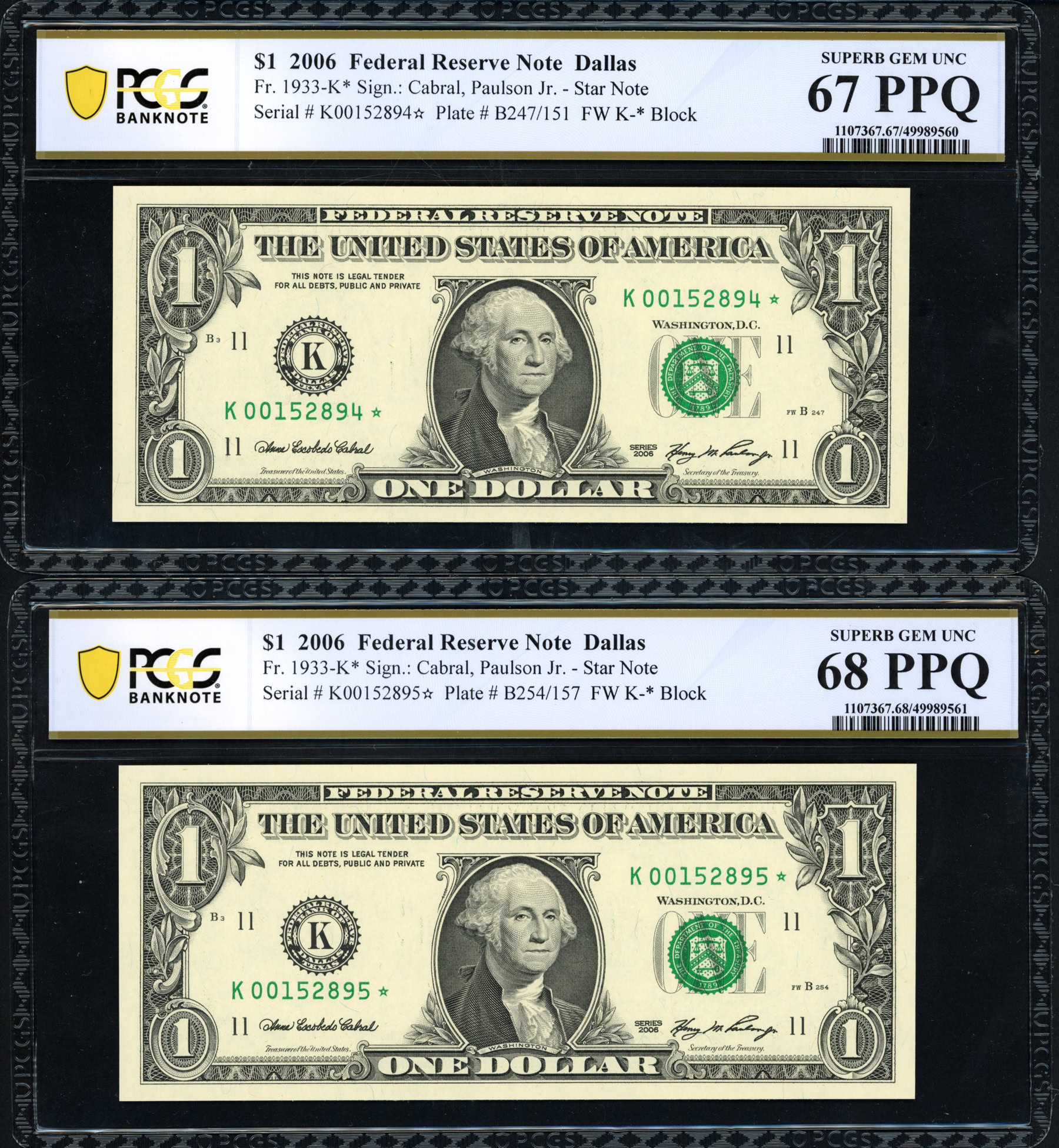 Fr. 1933-K* (K* Block) 2006 $1 Dallas Federal Reserve Star Notes ...