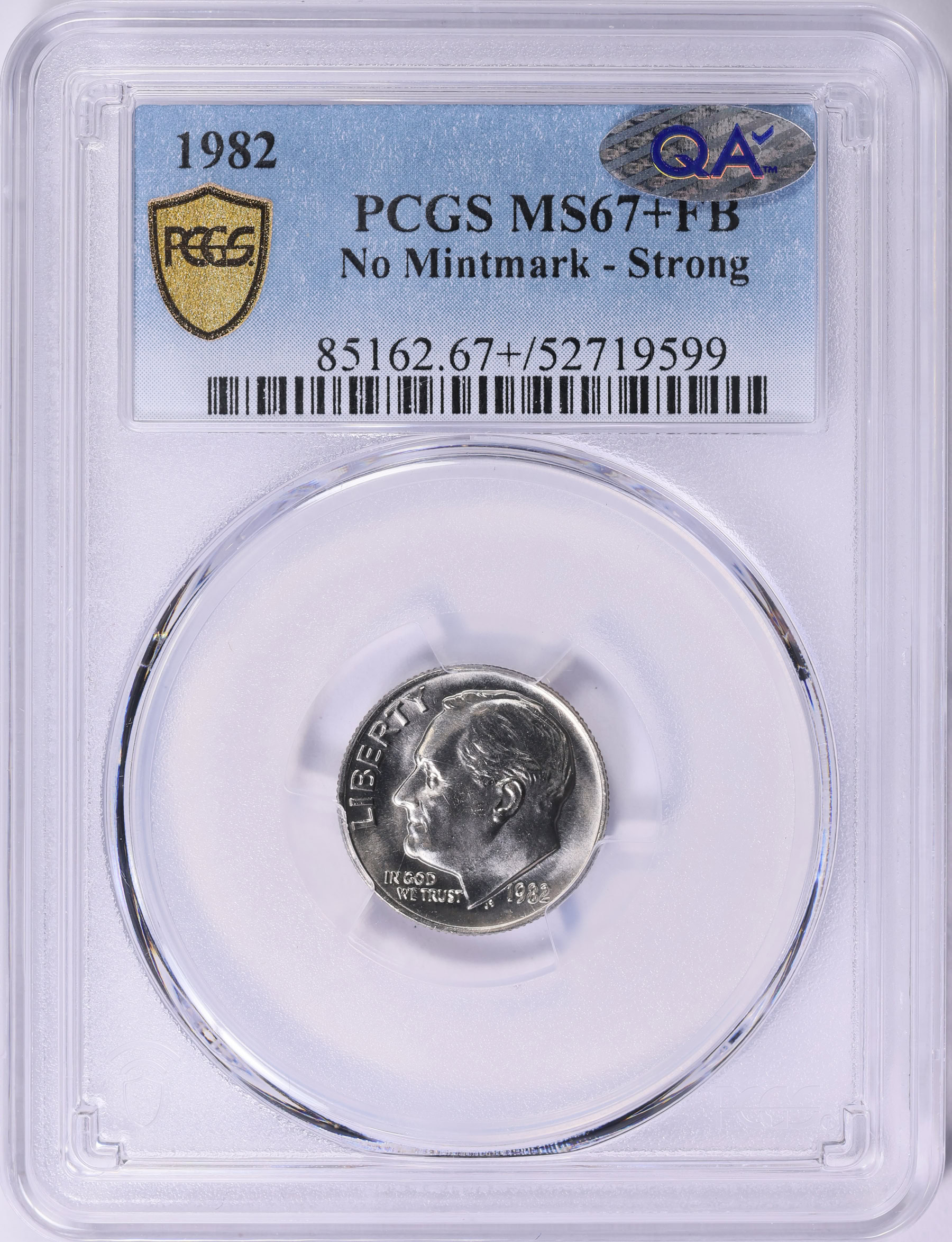 1982 Roosevelt Dime No Mintmark, Strong PCGS MS-67+ FB (QA) (Item ...