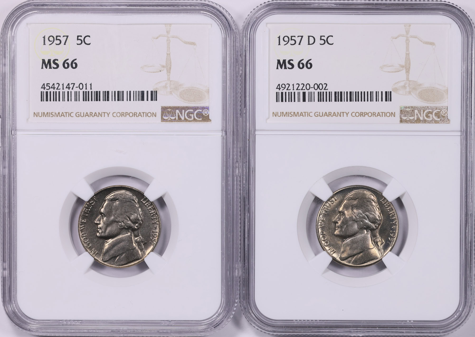 1957 and 1957-D Jefferson Nickel NGC MS-66 (2 Coins) (Item 1872140 ...