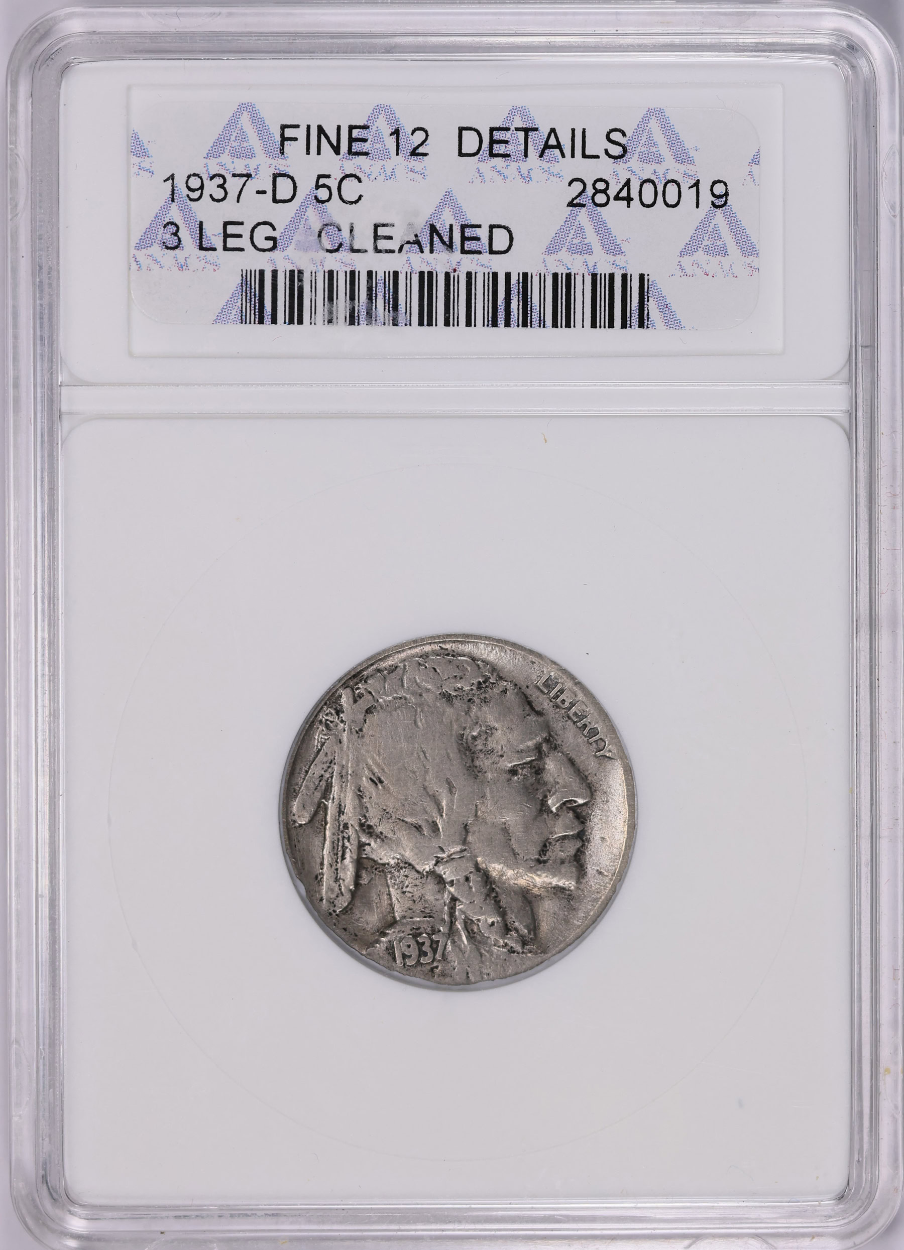 1937-D Buffalo Nickel 3 Legs ANACS F-12 Details OH (Item 1872180) | GreatCollections Coin Auctions