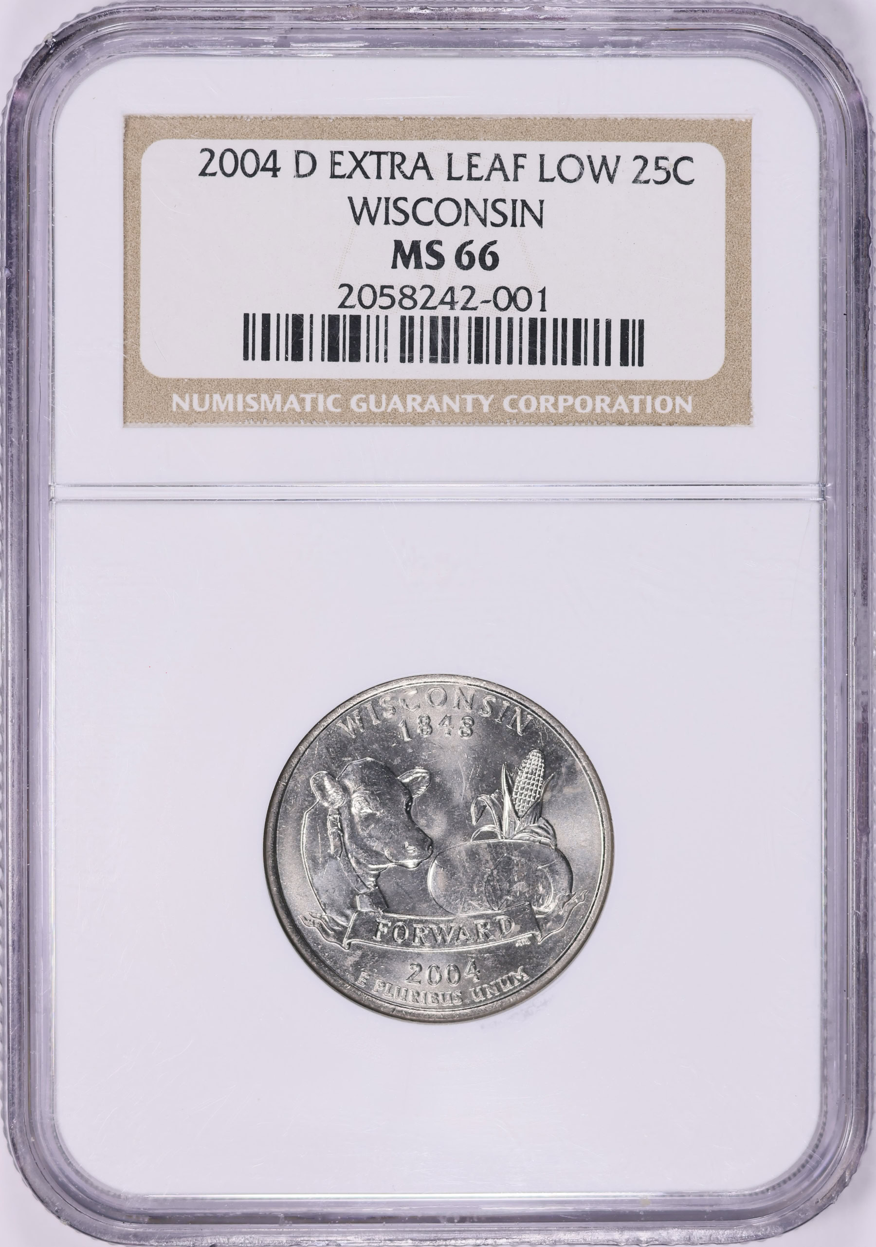 2004-D State Quarter Wisconsin Extra Leaf Low NGC MS-66 (Item 1872183 ...