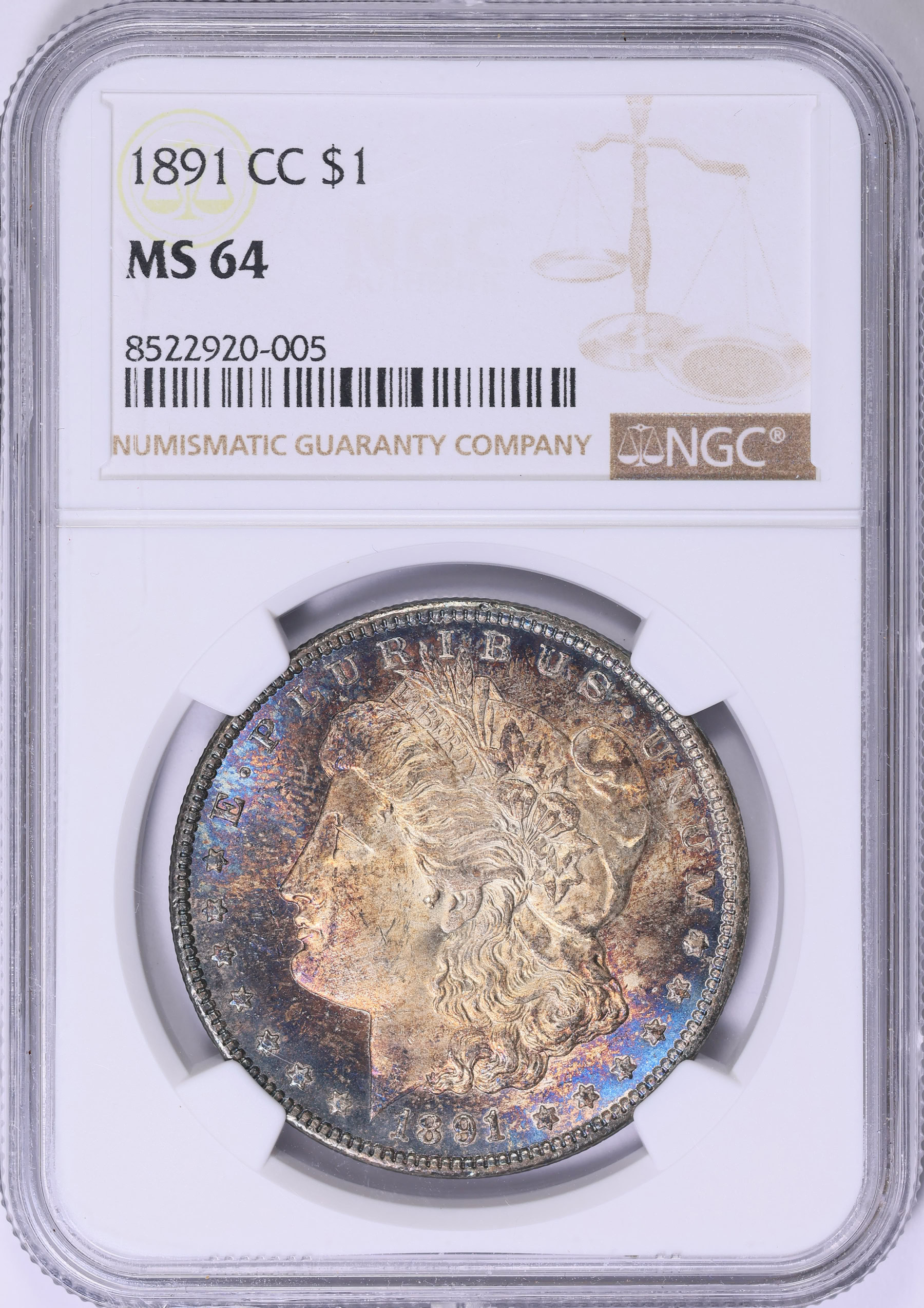 1891-CC Morgan Silver Dollar NGC MS-64 (Toned) (Item 1872220) | GreatCollections Coin Auctions