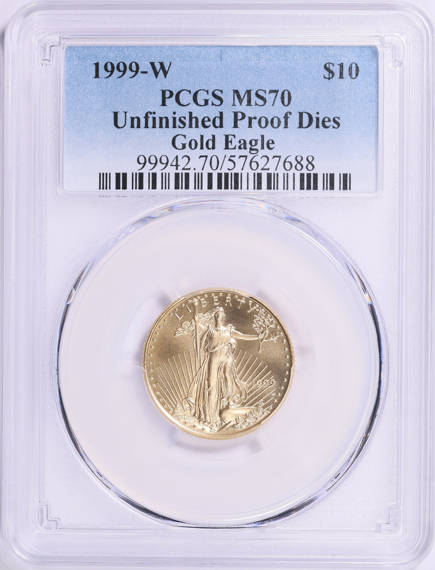 1999-W $10 Quarter-Ounce Gold American Eagle Made from Unfinished Proof ...