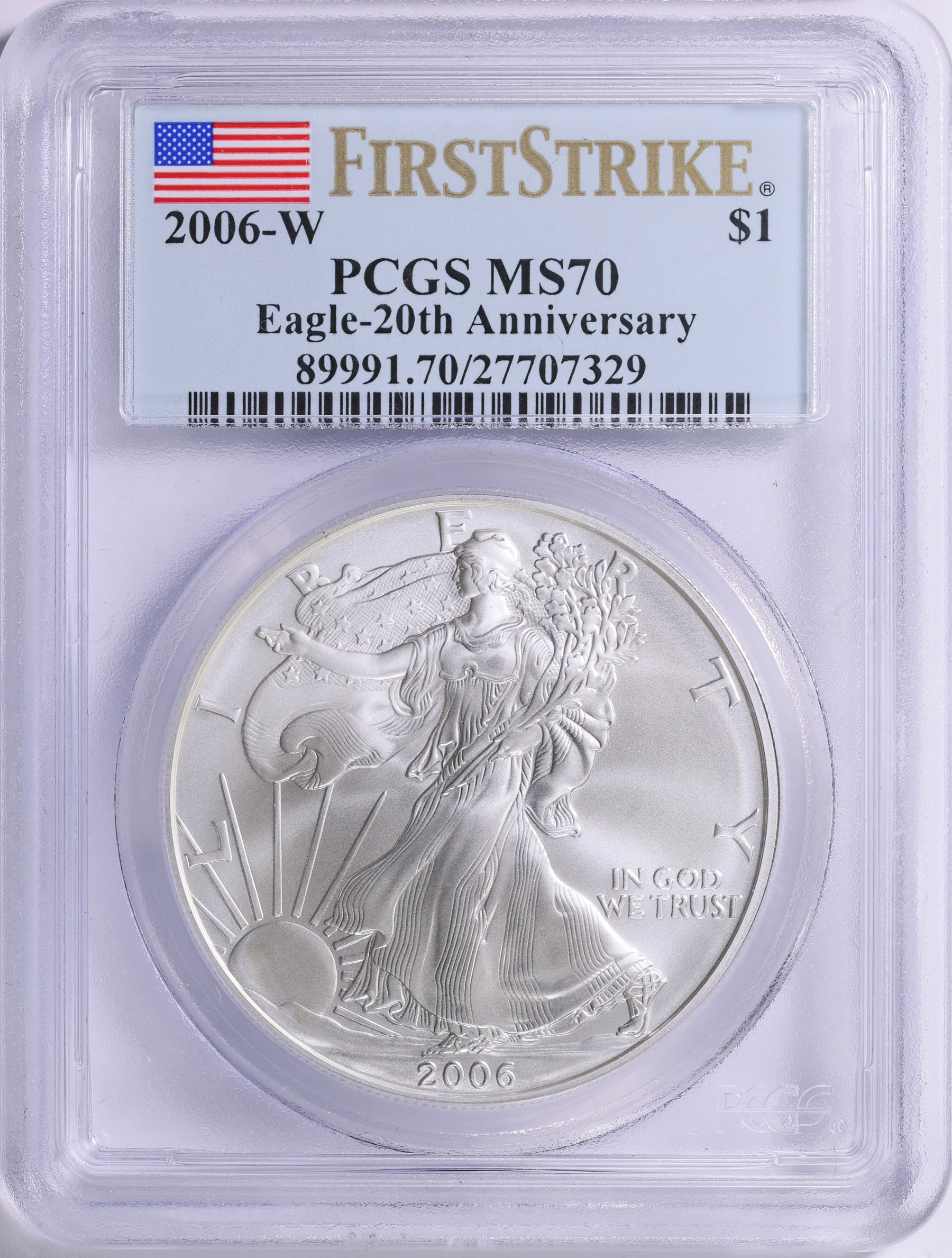 2006-W $1 Silver Eagle Burnished 20th Anniversary First Strike PCGS MS-70 (Item 1872370 ...