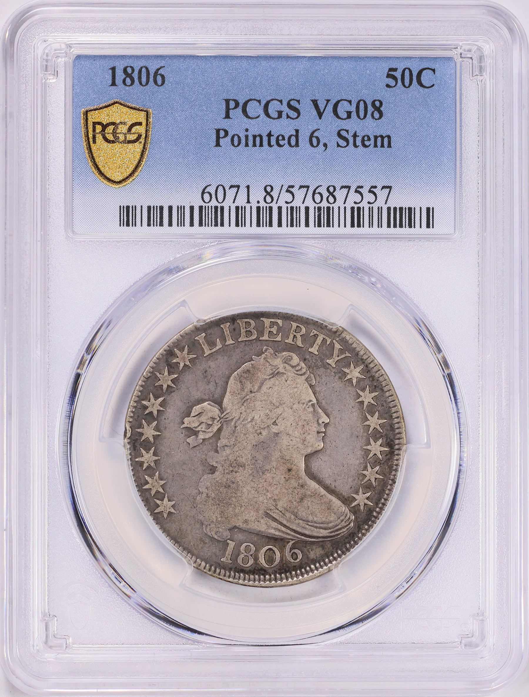 1806 Draped Bust Half Dollar Pointed 6, Stem Through Claw PCGS VG-08 (Item 1872471 ...
