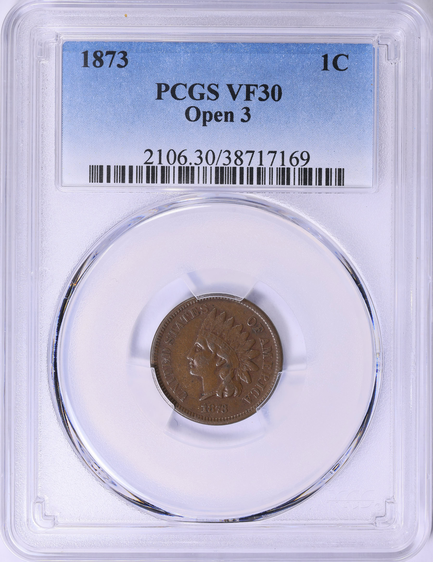 1873 Indian Cent Open 3 PCGS VF-30 BN (Item 1872559) | GreatCollections Coin Auctions