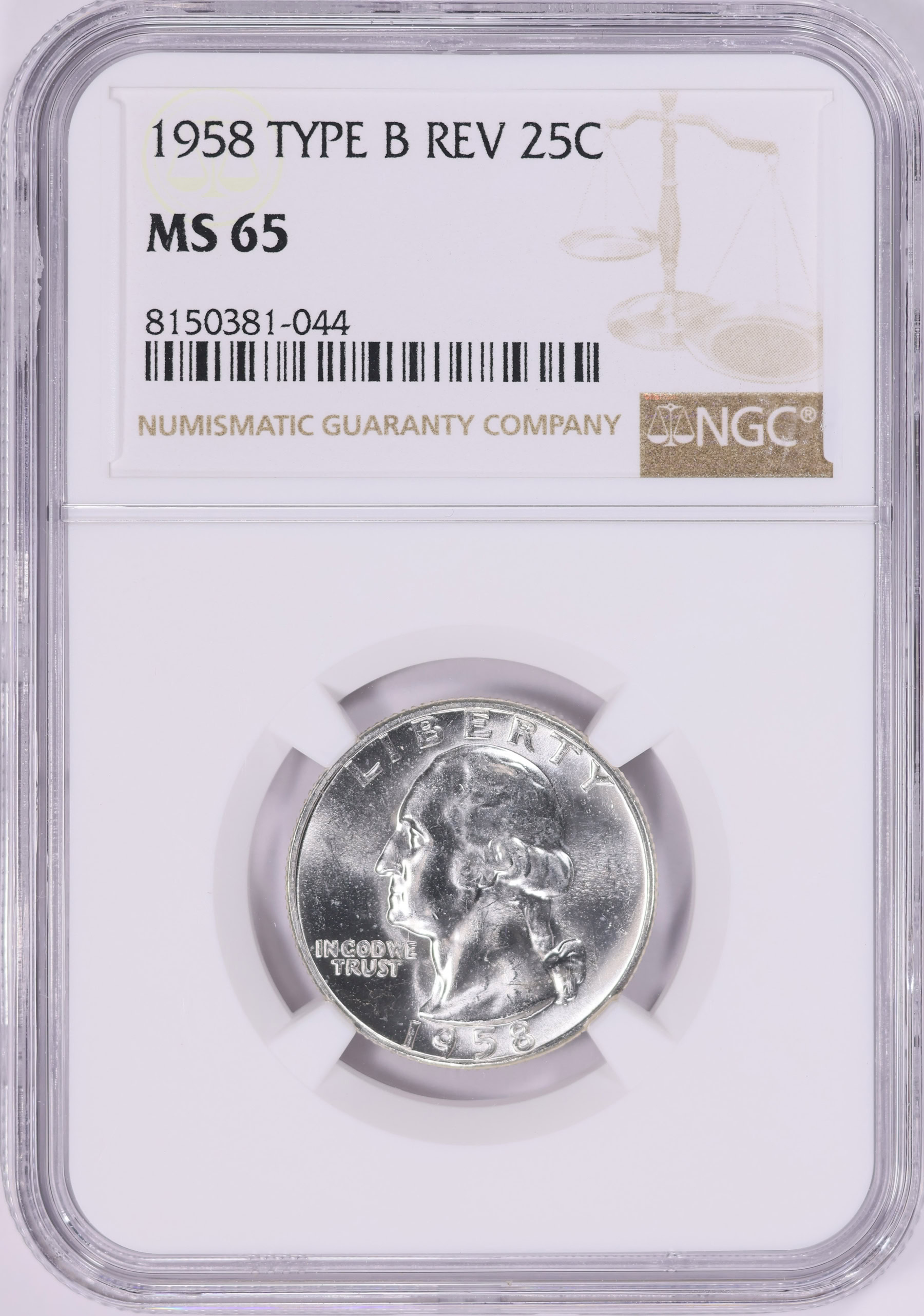 1958 Washington Quarter Type B Reverse NGC MS-65 (Item 1872593) | GreatCollections Coin Auctions