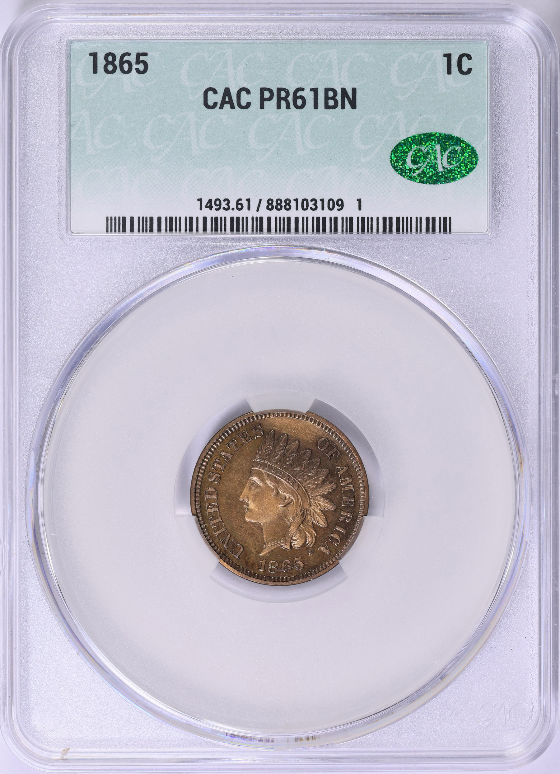 1865 Indian Cent CACG Proof-61 BN (Item 1872627) | GreatCollections ...