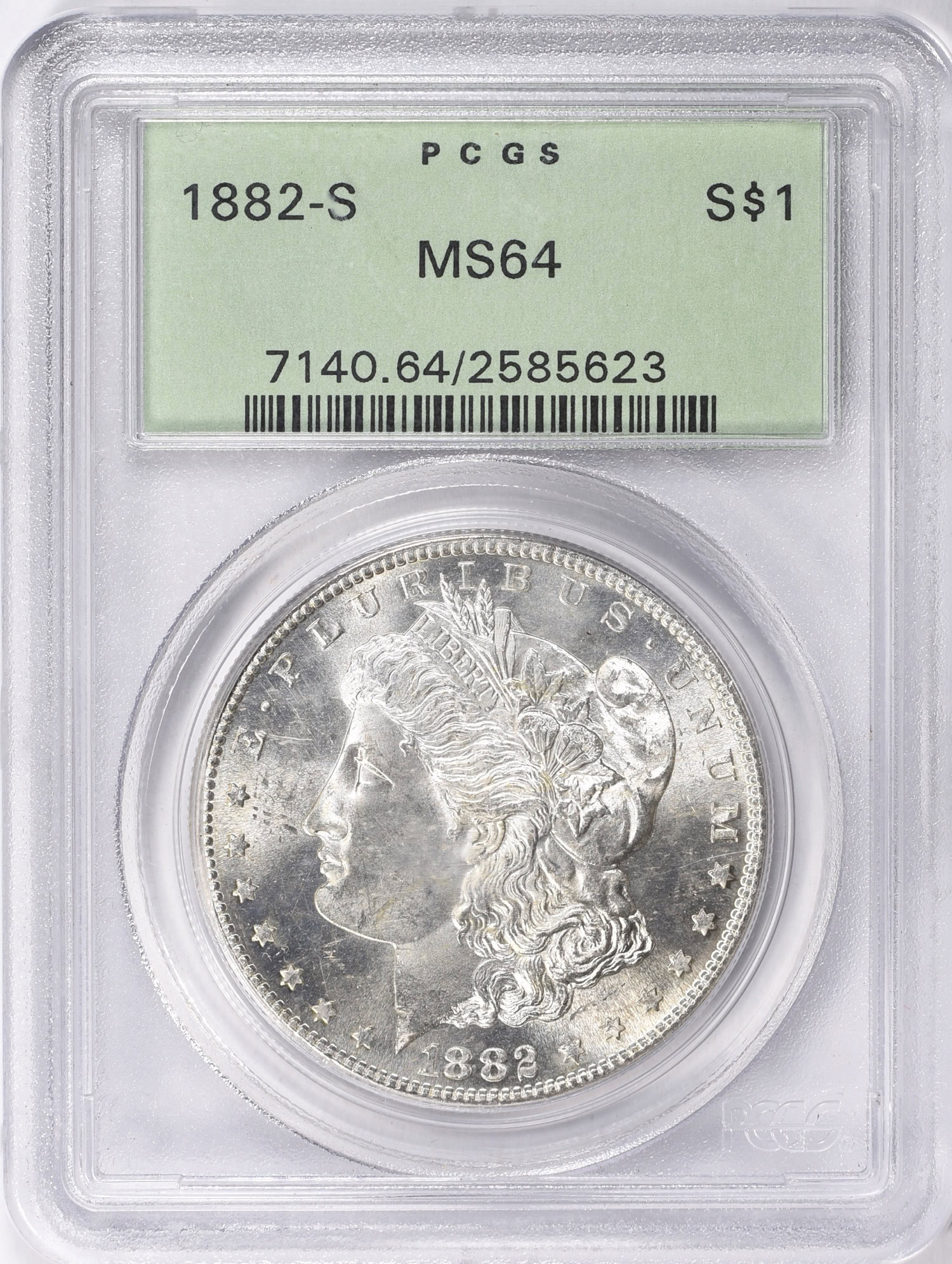 1882-S Morgan Silver Dollar PCGS MS-64 OGH (Item 1872654) | GreatCollections Coin Auctions