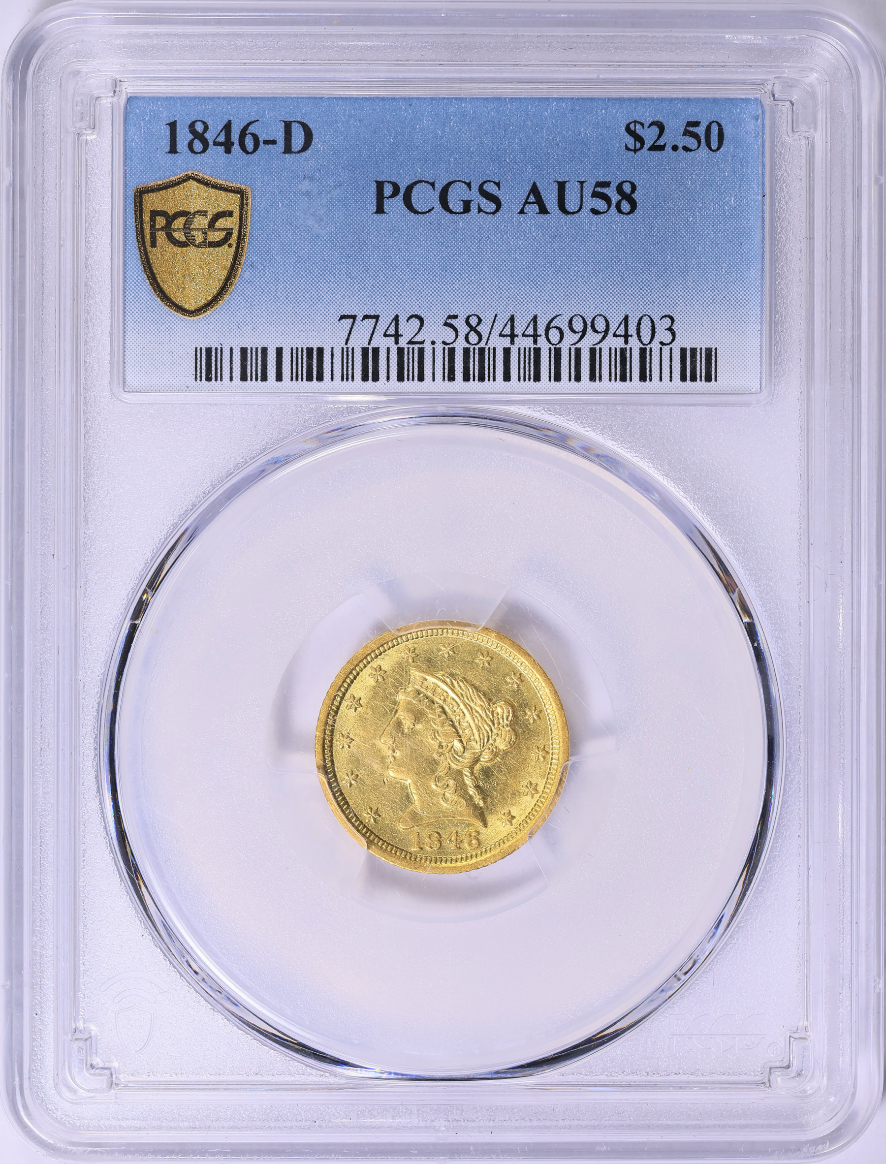 1846-D Liberty Gold Quarter Eagle PCGS AU-58 (Item 1872673) | GreatCollections Coin Auctions