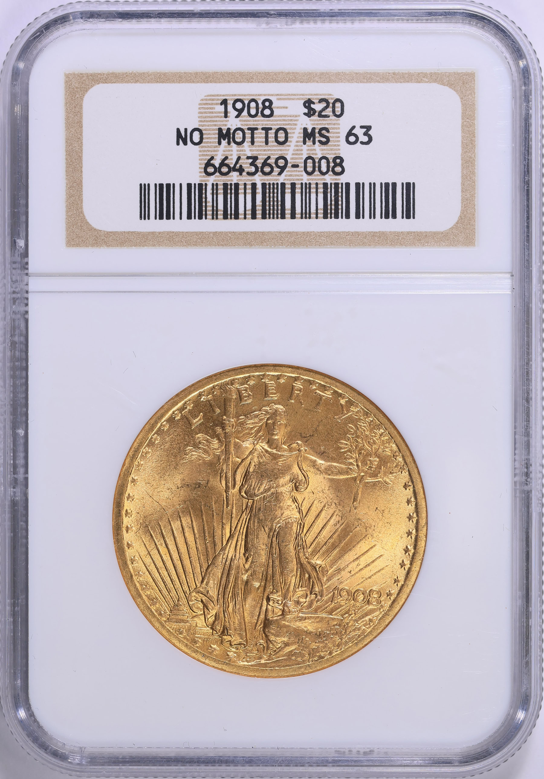1908 Saint-Gaudens Gold Double Eagle No Motto NGC MS-63 (Item 1872680) | GreatCollections Coin ...