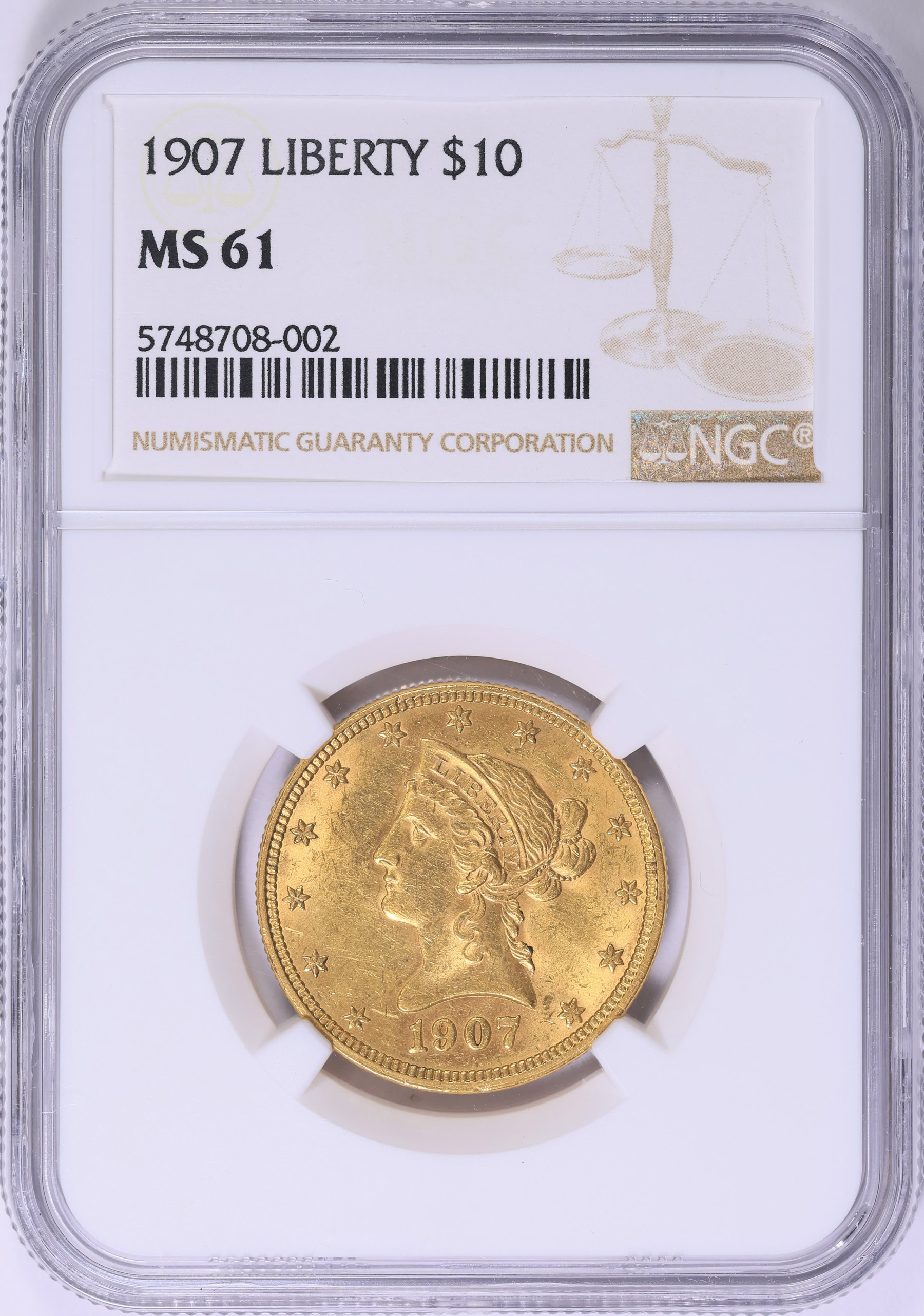 1907 Liberty Gold Eagle NGC MS-61 (Item 1872688) | GreatCollections ...