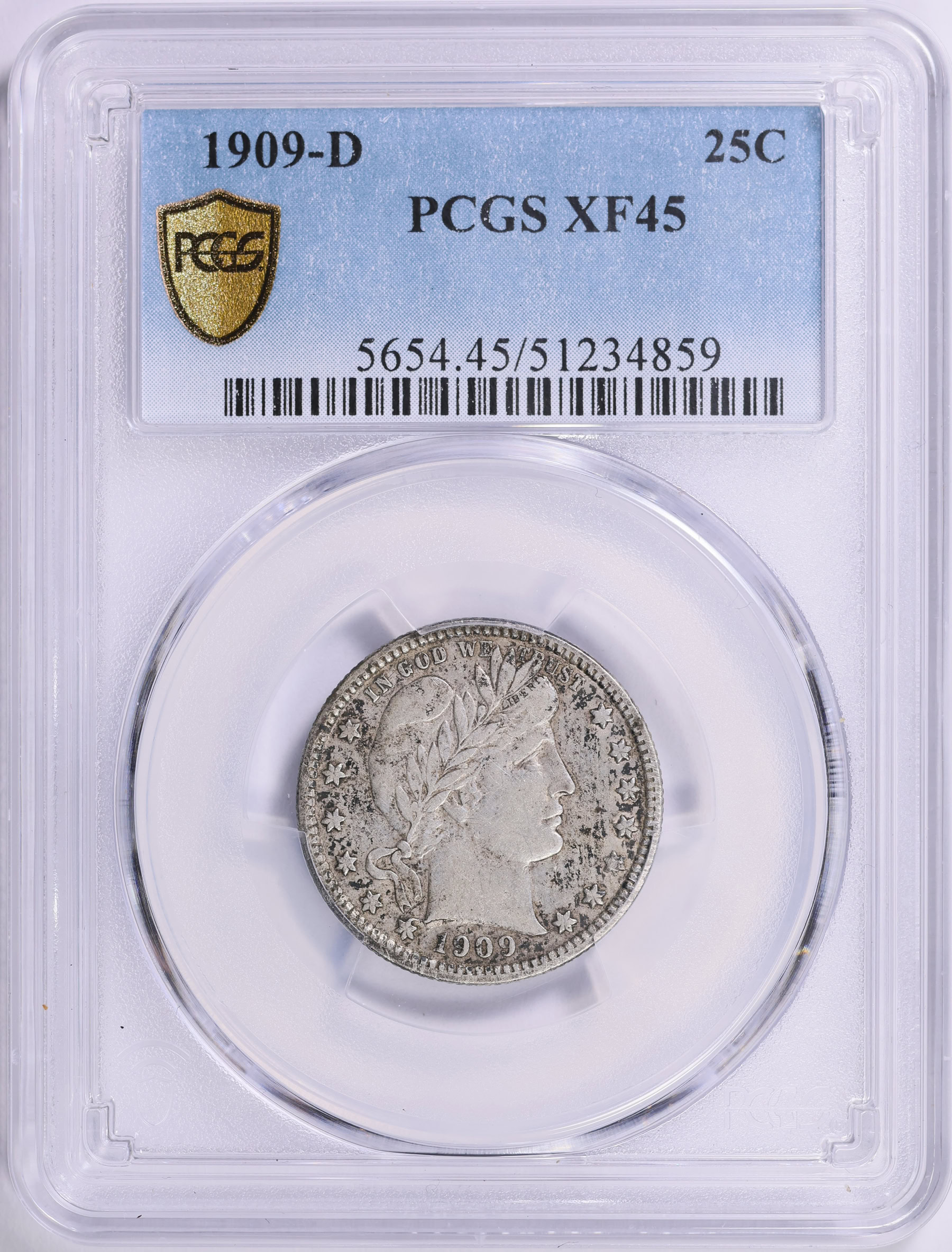 1909-D Barber Quarter PCGS XF-45 (Item 1872744) | GreatCollections Coin Auctions