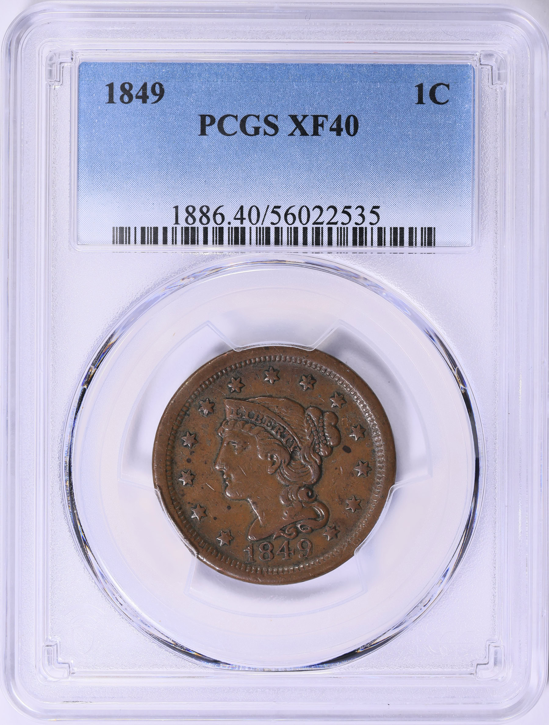 1849 Braided Hair Cent PCGS XF-40 BN (Item 1872762) | GreatCollections ...