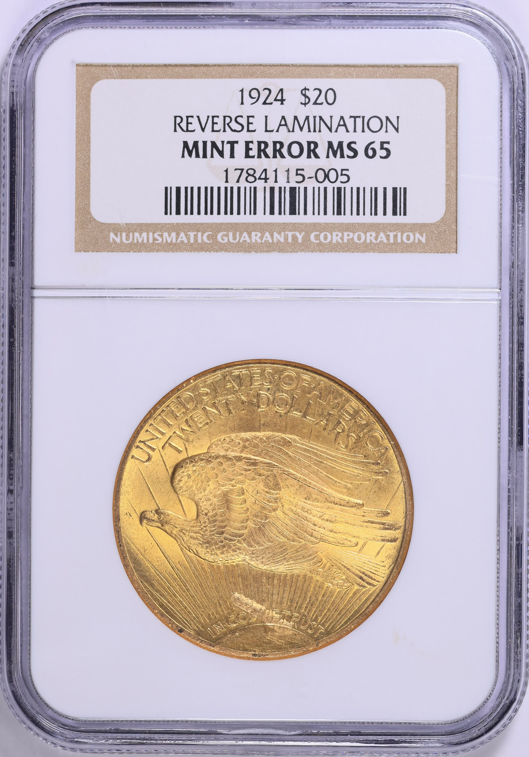 Mint Error 1924 Saint-Gaudens Gold Double Eagle Reverse Lamination NGC ...