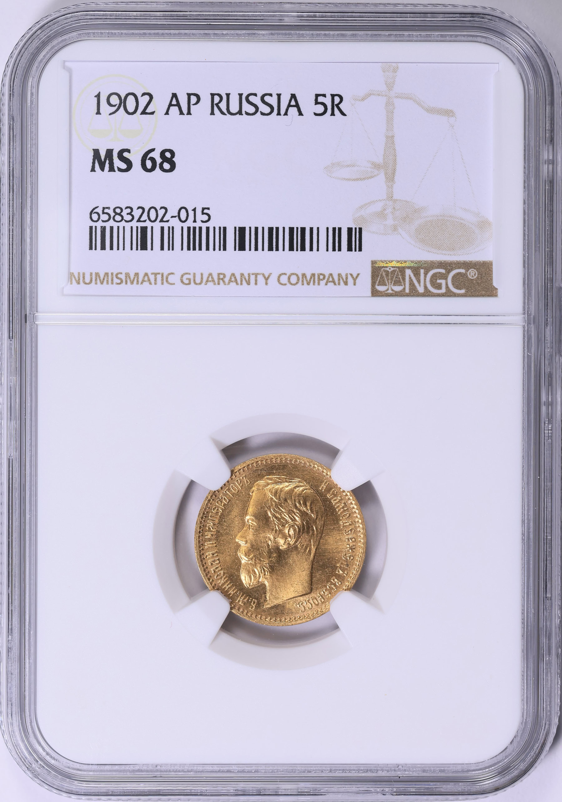 Russia 1902-AP Gold 5 Roubles Y-62 NGC MS-68 (AGW = 0.1245 Oz.) | NGC ...
