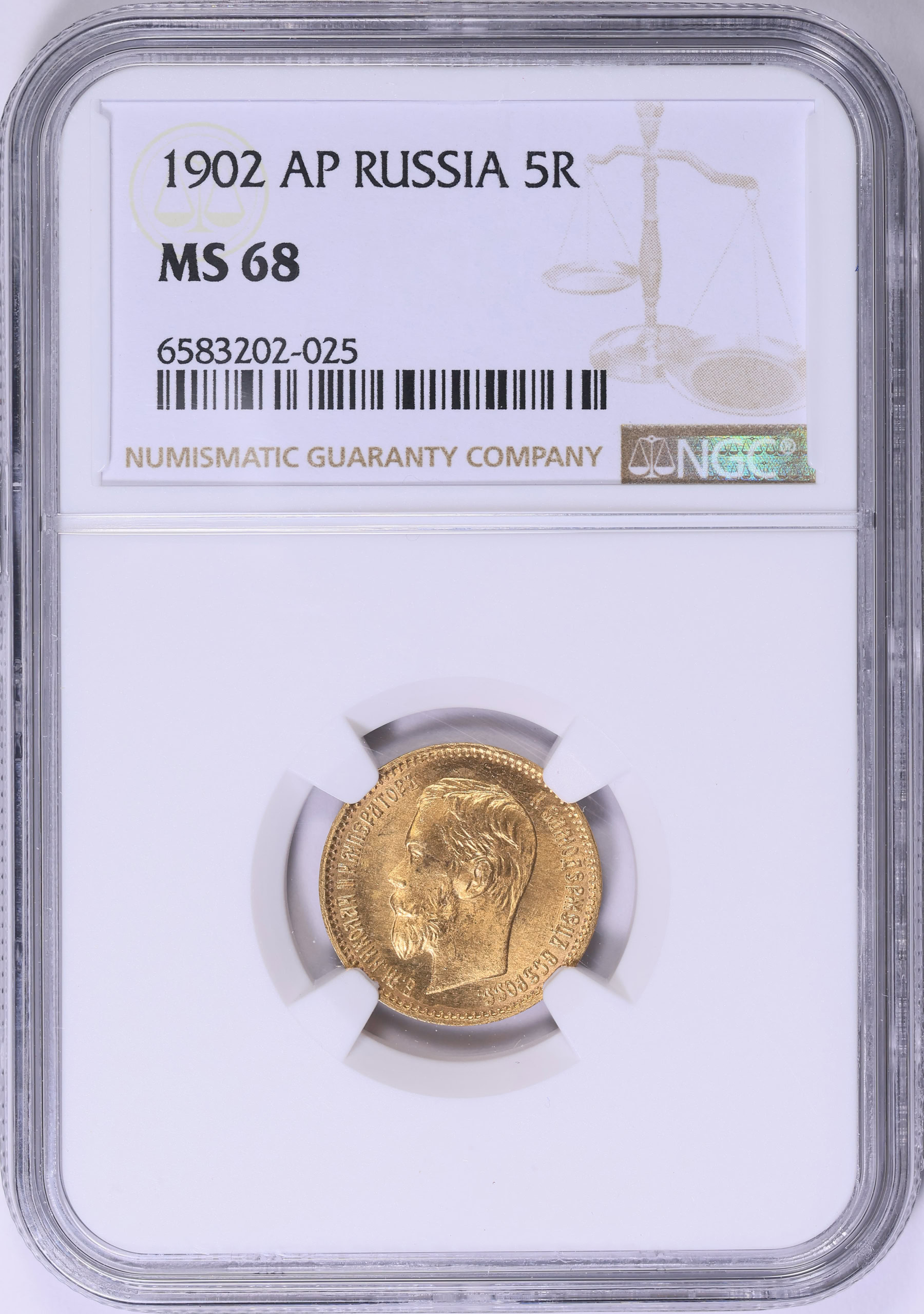 Russia 1902-AP Gold 5 Roubles Y-62 NGC MS-68 (AGW = 0.1245 Oz.) | NGC ...