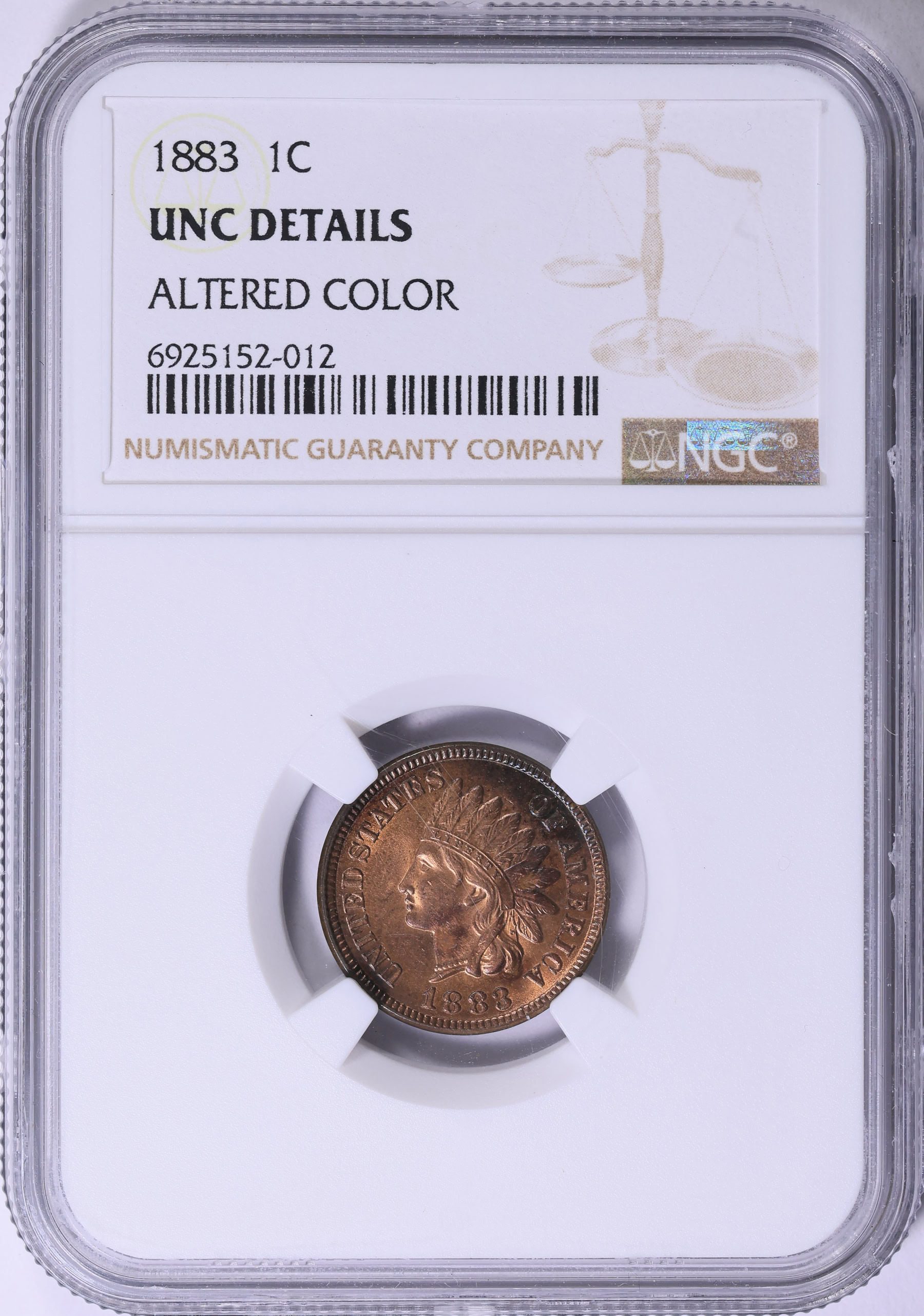 1883 Indian Cent NGC Unc Details (Art. Toned) (Item 1873050 ...