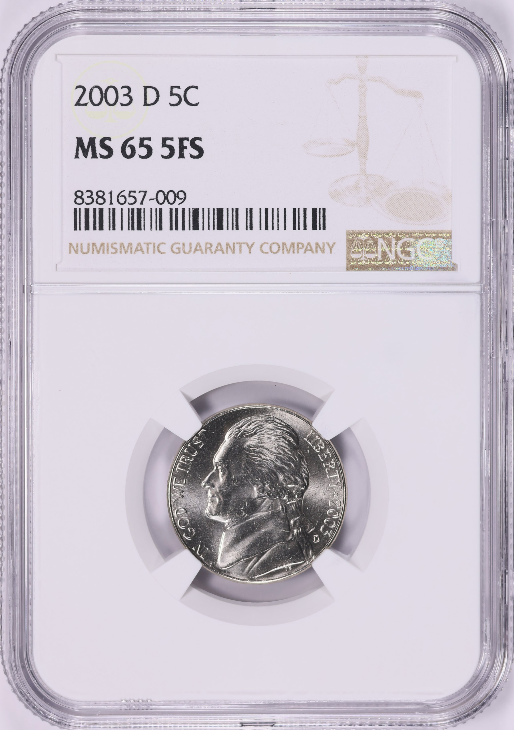 2003-D Jefferson Nickel NGC MS-65 5FS (Item 1873090) | GreatCollections ...