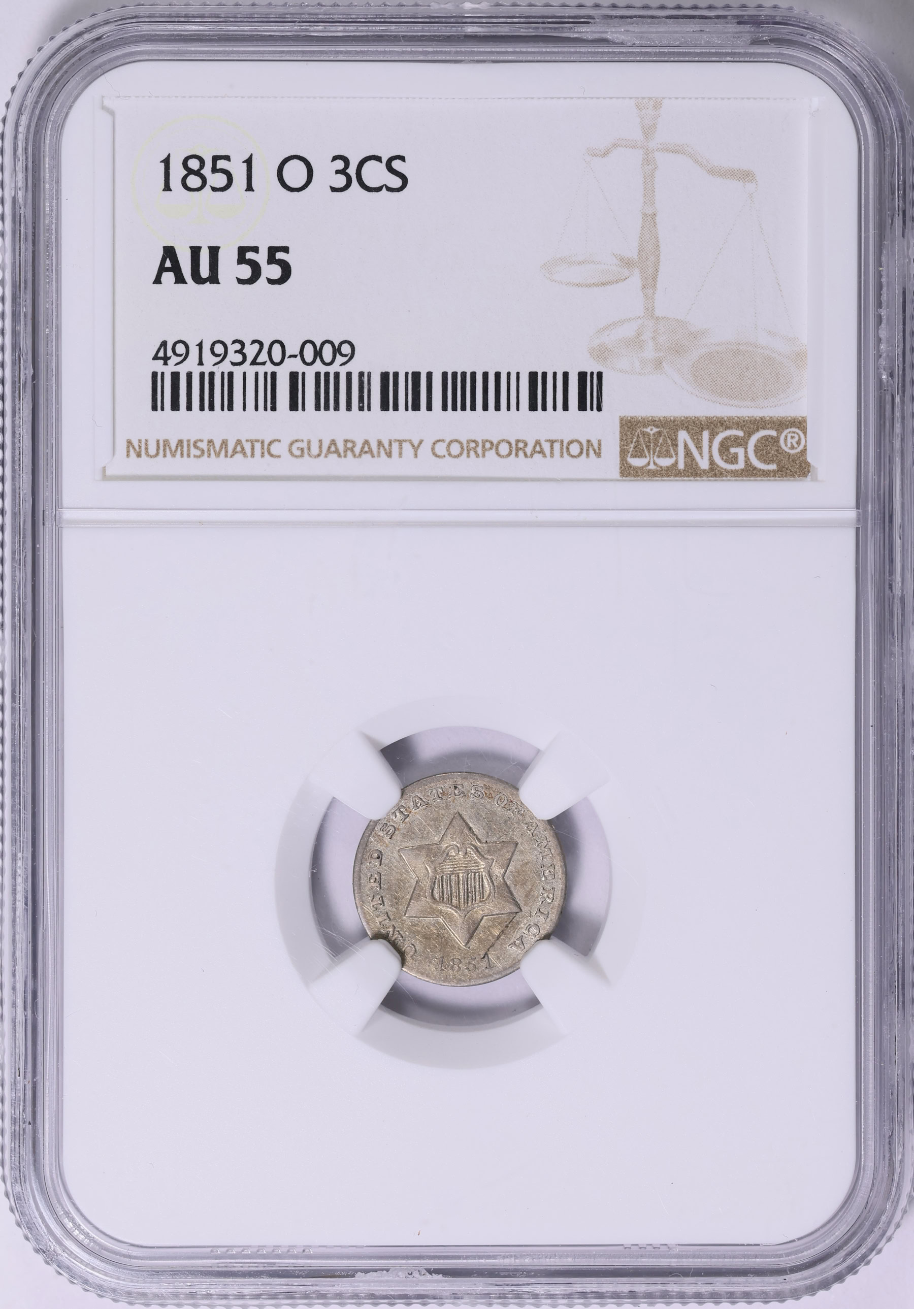 1851-O Silver Three-Cent Piece NGC AU-55 (Item 1873212 ...