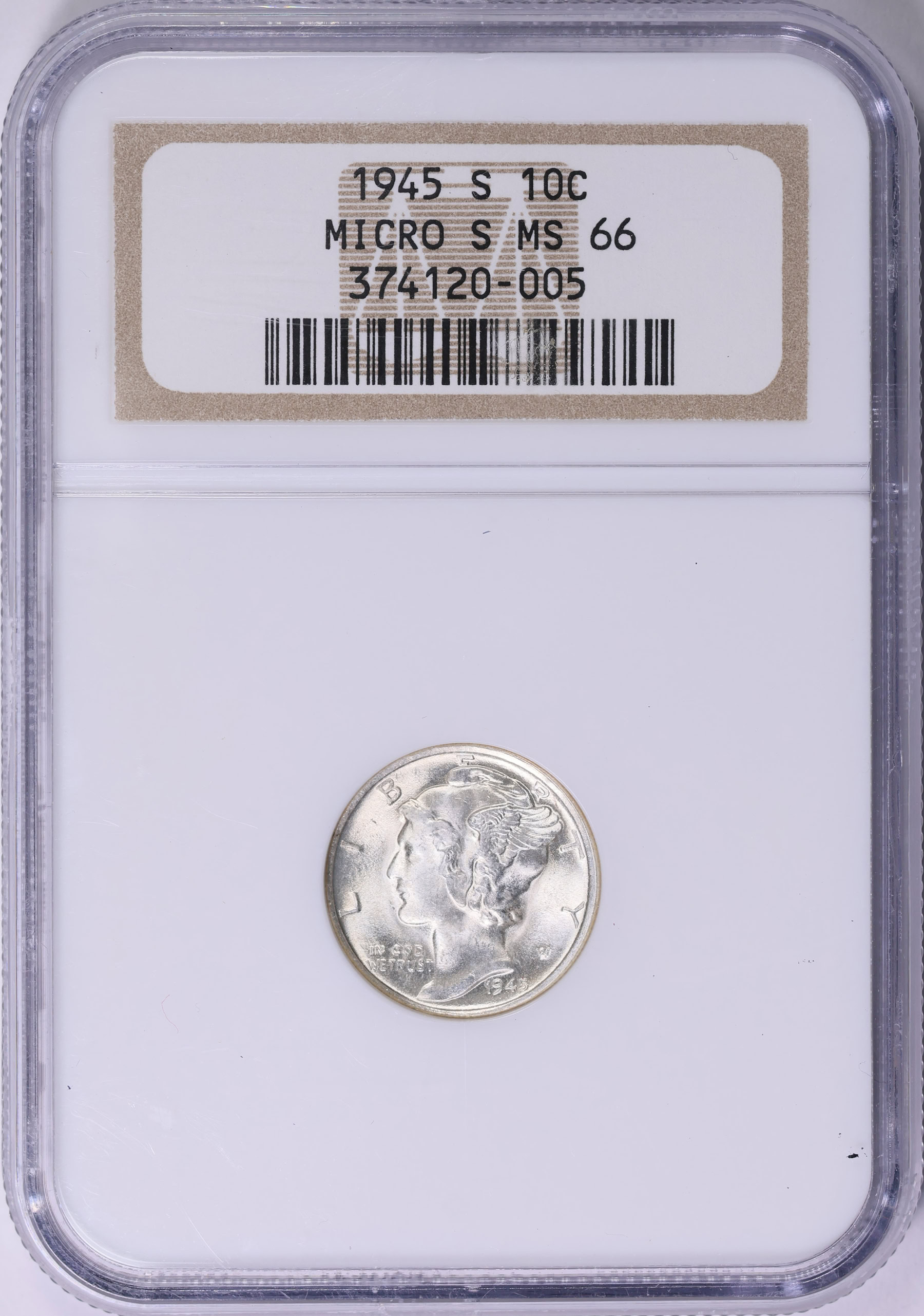 1945-S Mercury Dime Micro S NGC MS-66 (Item 1873222) | GreatCollections Coin Auctions