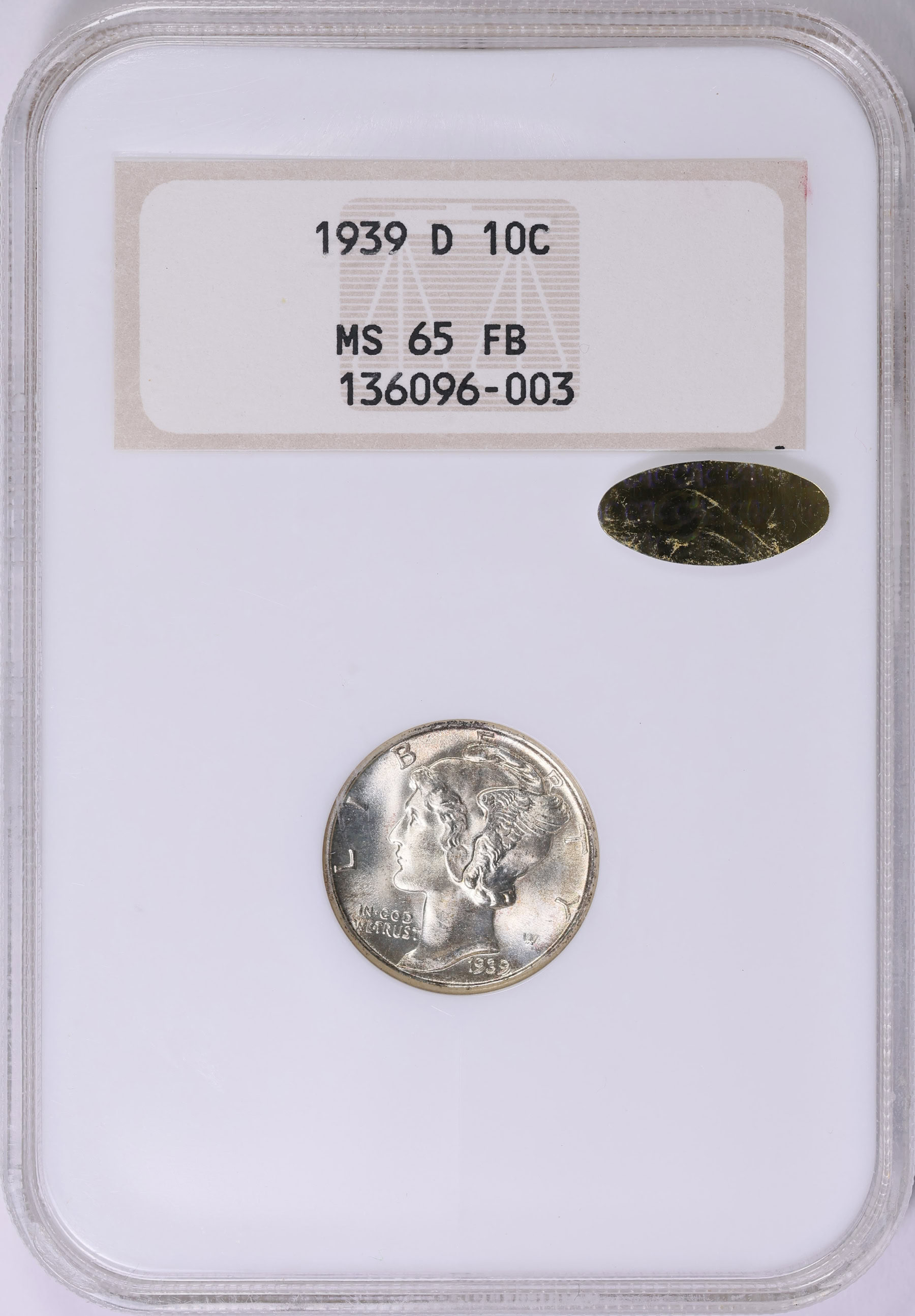 1939-D Mercury Dime NGC MS-65 FB (CAC Gold) OH (Item 1873224) | GreatCollections Coin Auctions