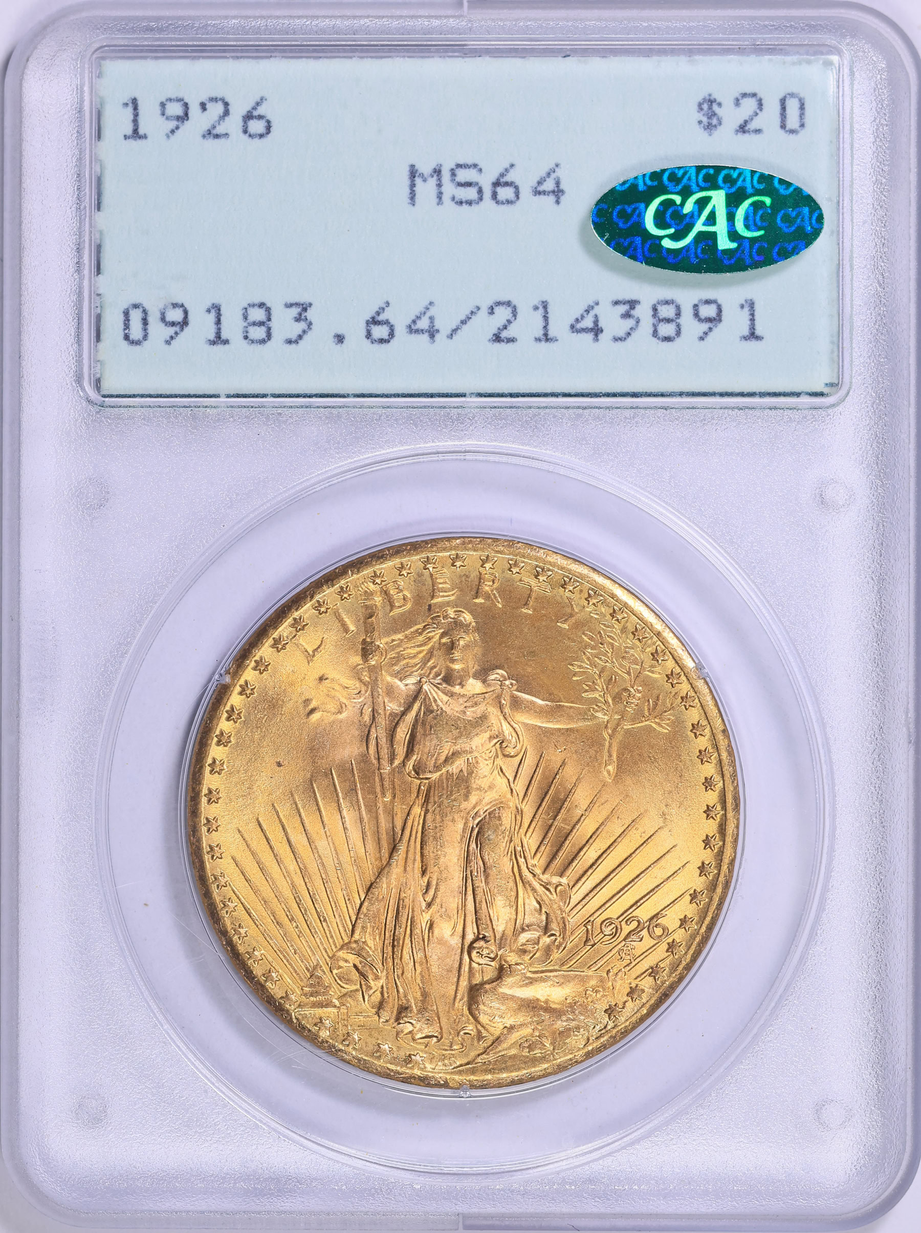 1926 Saint-Gaudens Gold Double Eagle PCGS MS-64 (CAC Green) OGH (1st Gen) (Item 1873778 ...