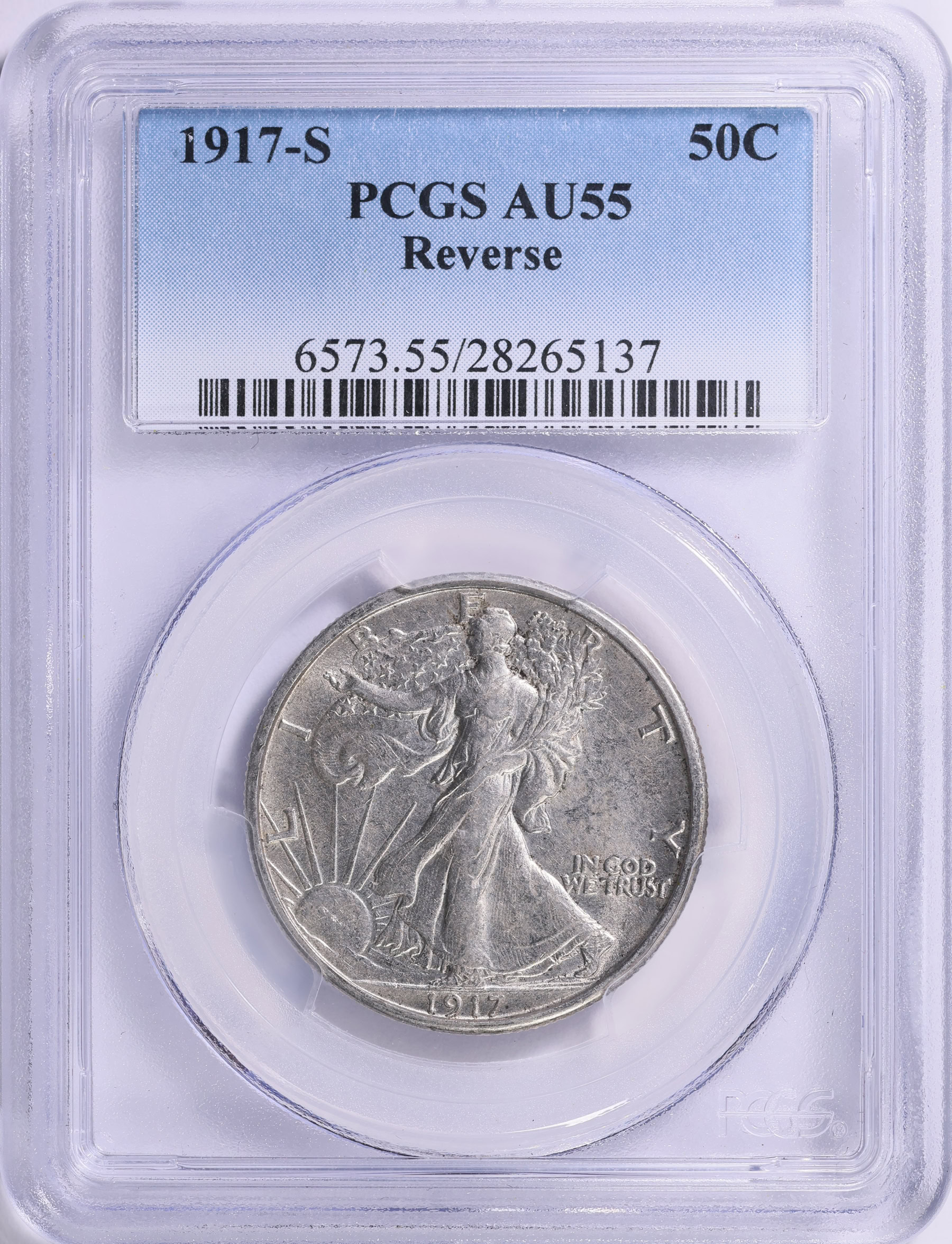 1917-S Walking Liberty Half Dollar Reverse Mintmark PCGS AU-55 (Item 1873840) | GreatCollections ...