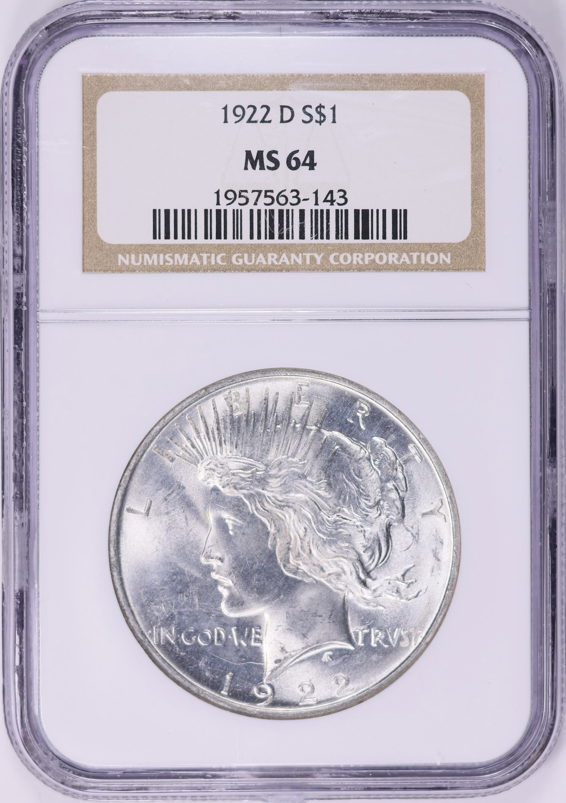 1922-D Peace Silver Dollar NGC MS-64 (Item 1873931) | GreatCollections ...