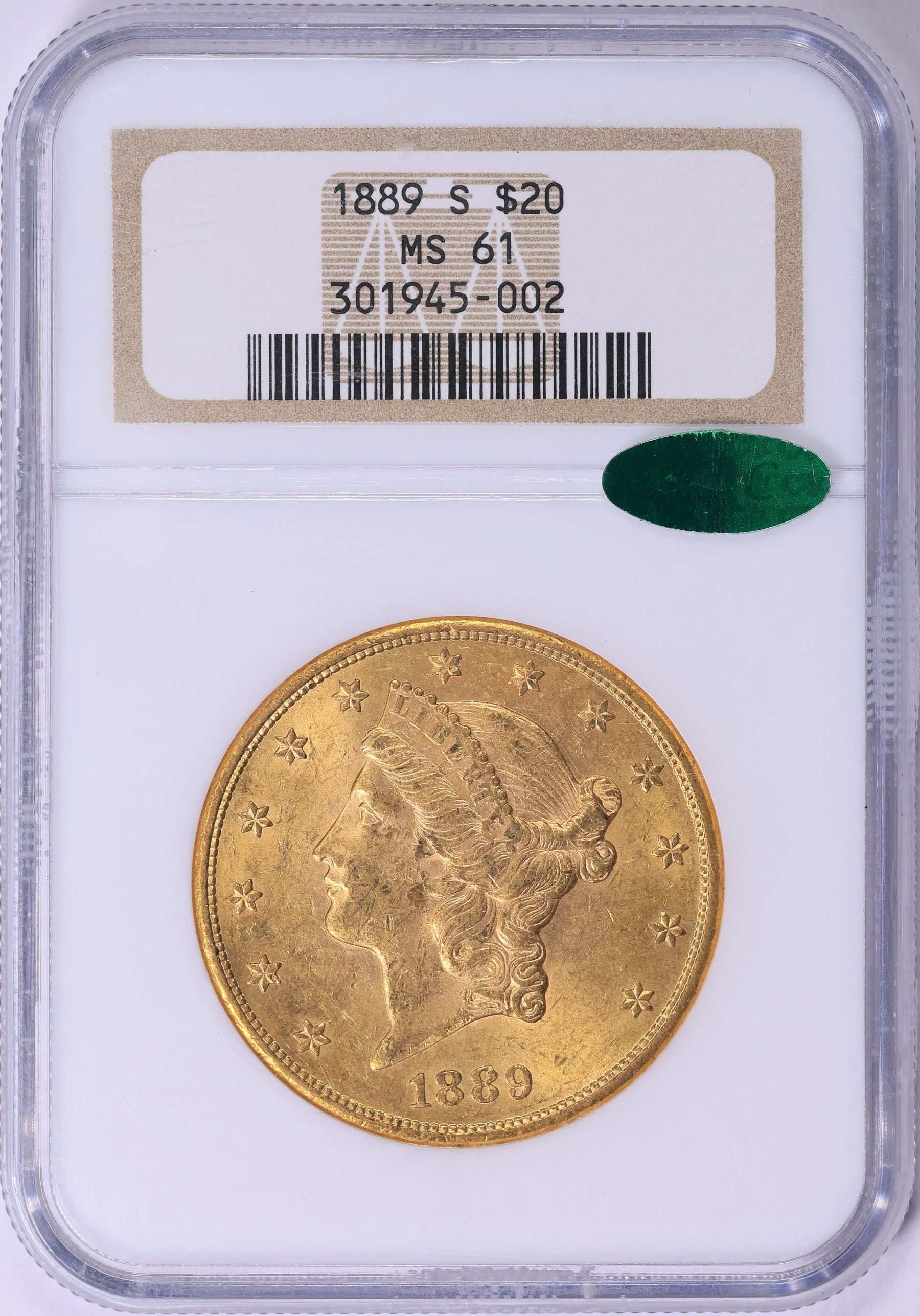 1889-S Liberty Gold Double Eagle NGC MS-61 (CAC Green) (Item 1873964) | GreatCollections Coin ...