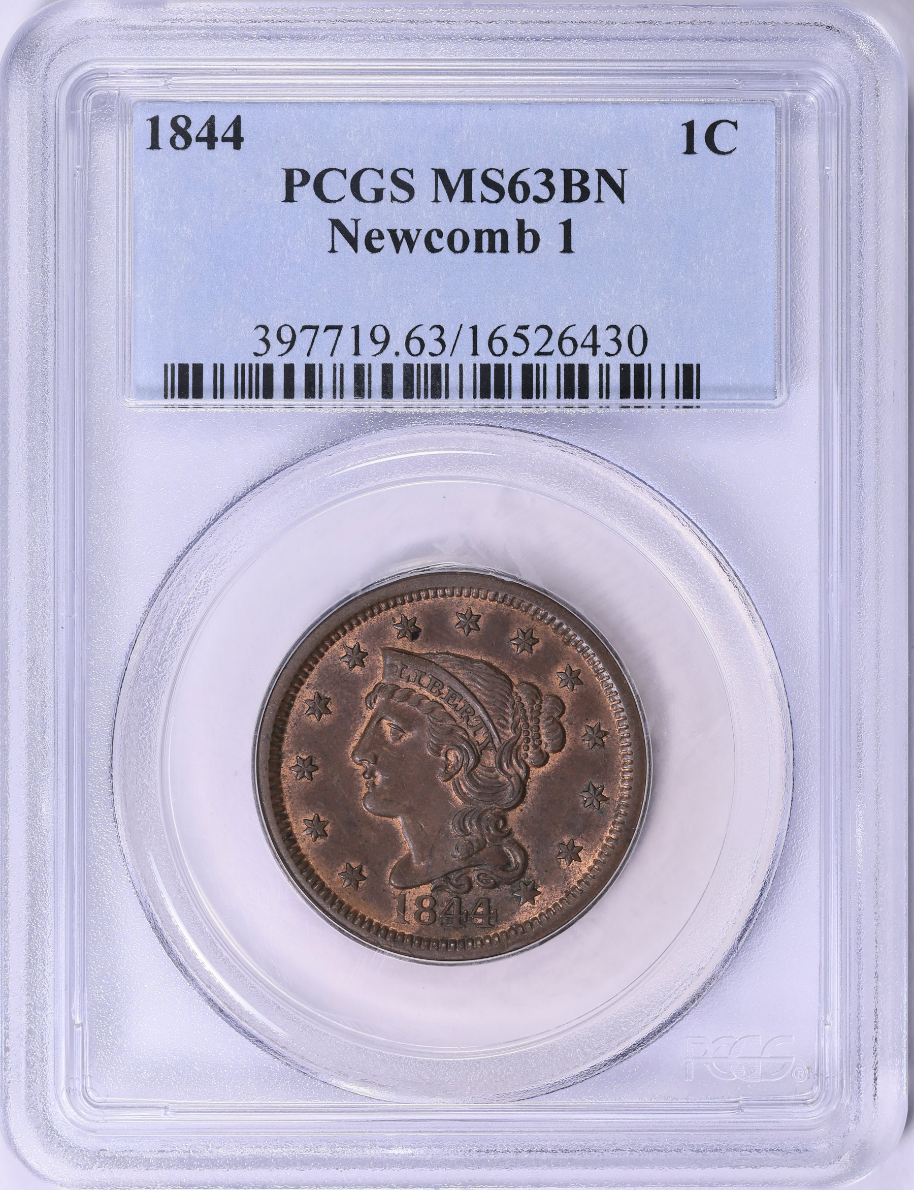 1844 Braided Hair Cent Newcomb 1 PCGS MS-63 BN (Item 1874031 ...