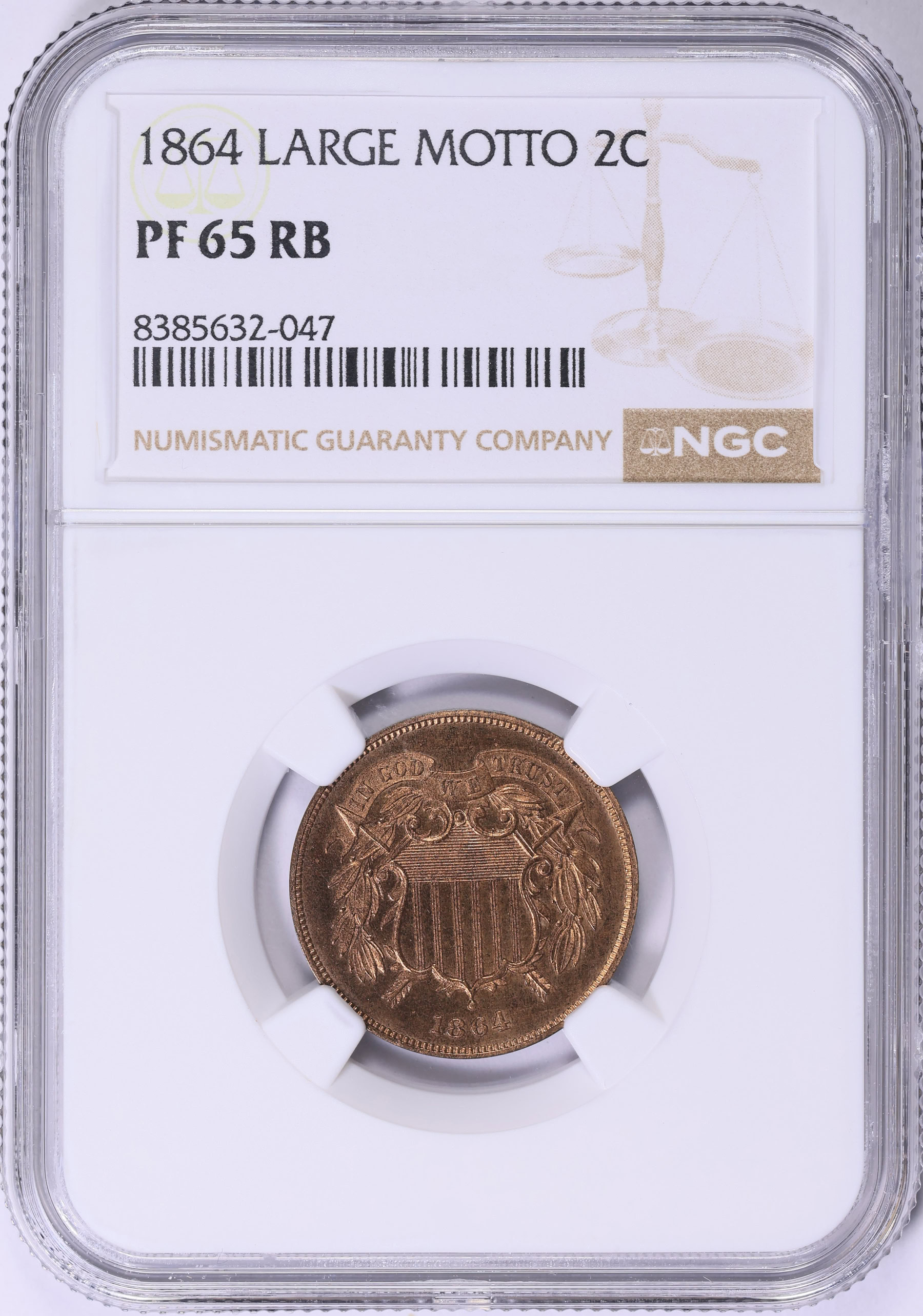 1864 Two-Cent Piece Large Motto NGC Proof-65 RB (Item 1874033) | GreatCollections Coin Auctions