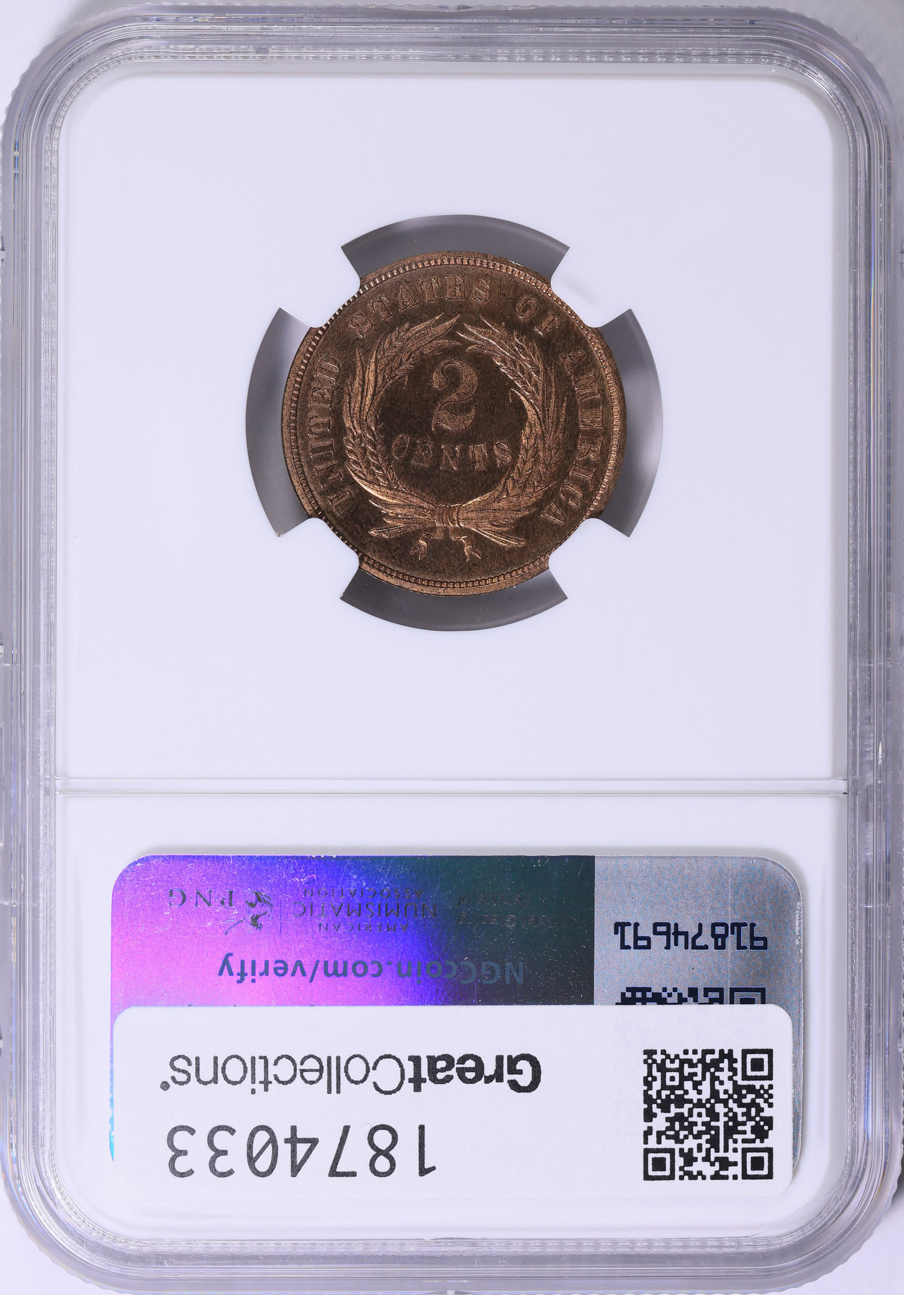 1864 Two-Cent Piece Large Motto NGC Proof-65 RB (Item 1874033) | GreatCollections Coin Auctions